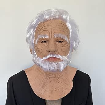 Amazon.com: White hair Old Man Mask Realistic Human Mask with White ...