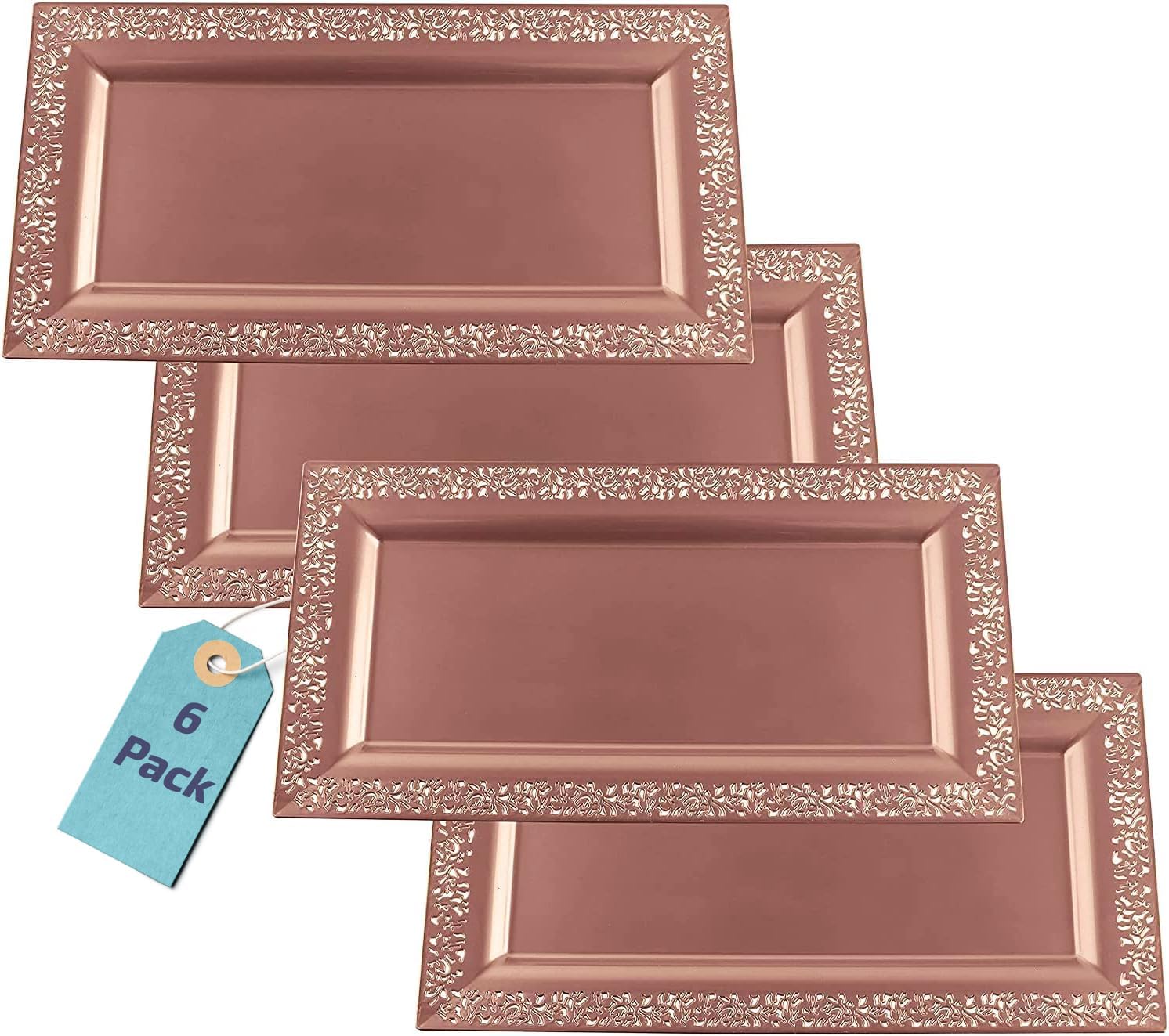 Amazon.com | 6 (pk) Yumchikel 14" x 7.5" Rose Gold Lace Rim Plastic ...