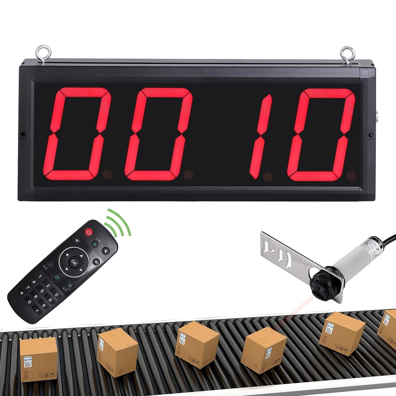Amazon.com: Digital Counter with Infrared Sensor 4in Red Number Display ...