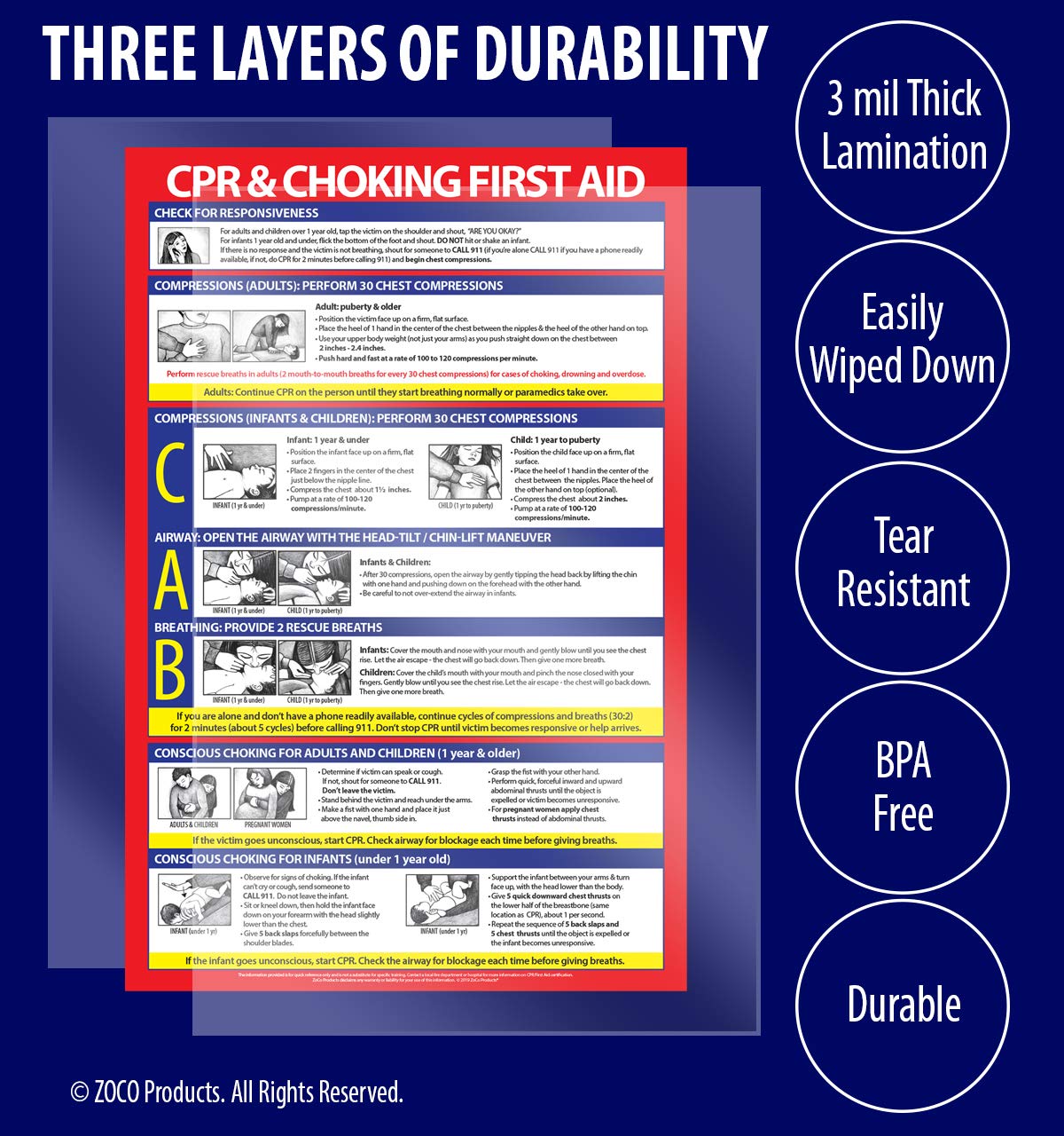 CPR and Heimlich Maneuver Poster - Laminated, 12 x 18 Inches - First ...