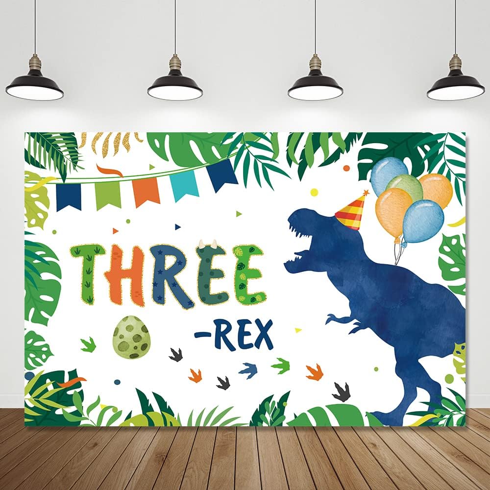 Amazon.com : 6x4ft Blue Dinosaur Third Birthday Backdrop Three-rex ...