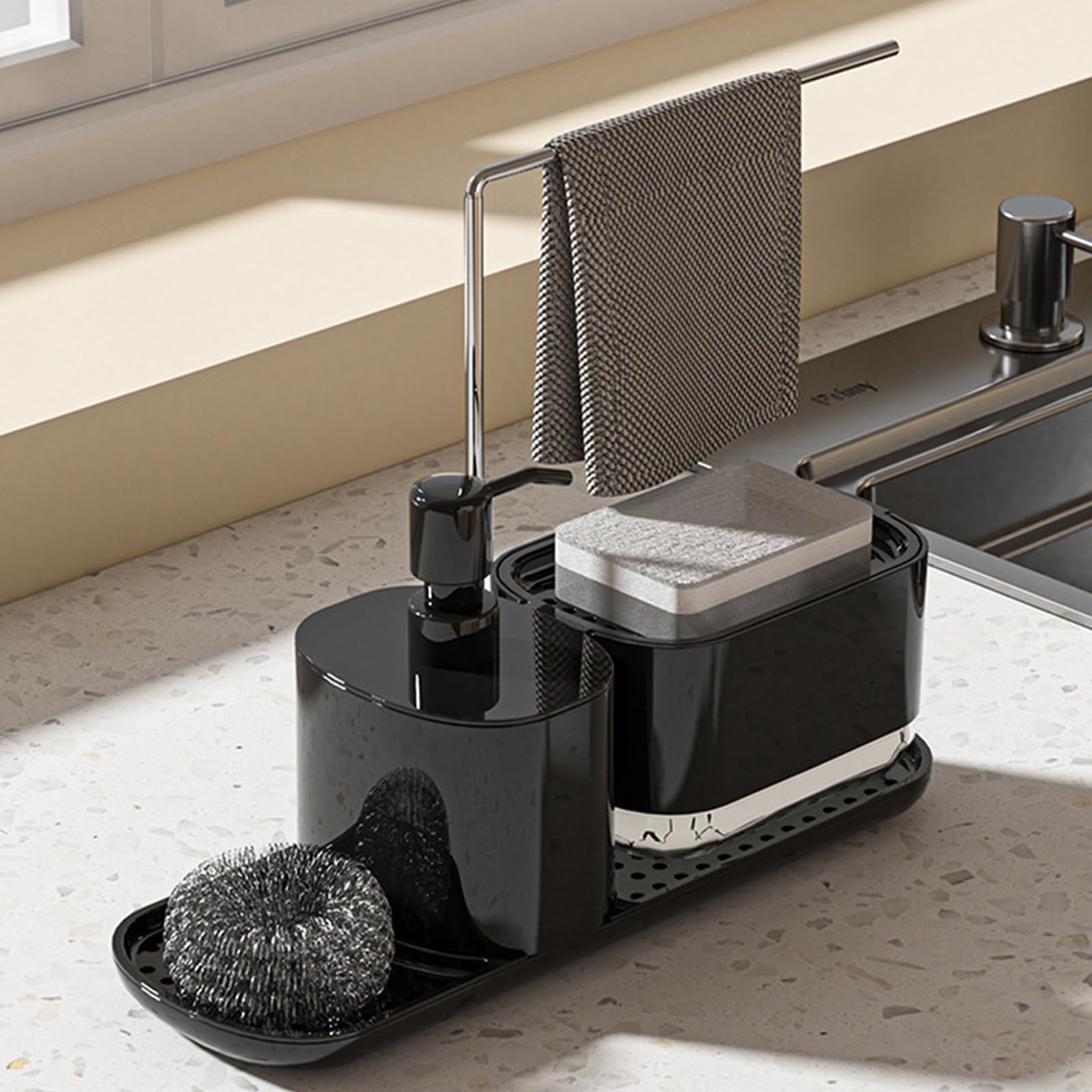 Amazon.com: waitfu Kitchen Soap Dispenser Set with Tray and Dishcloth ...