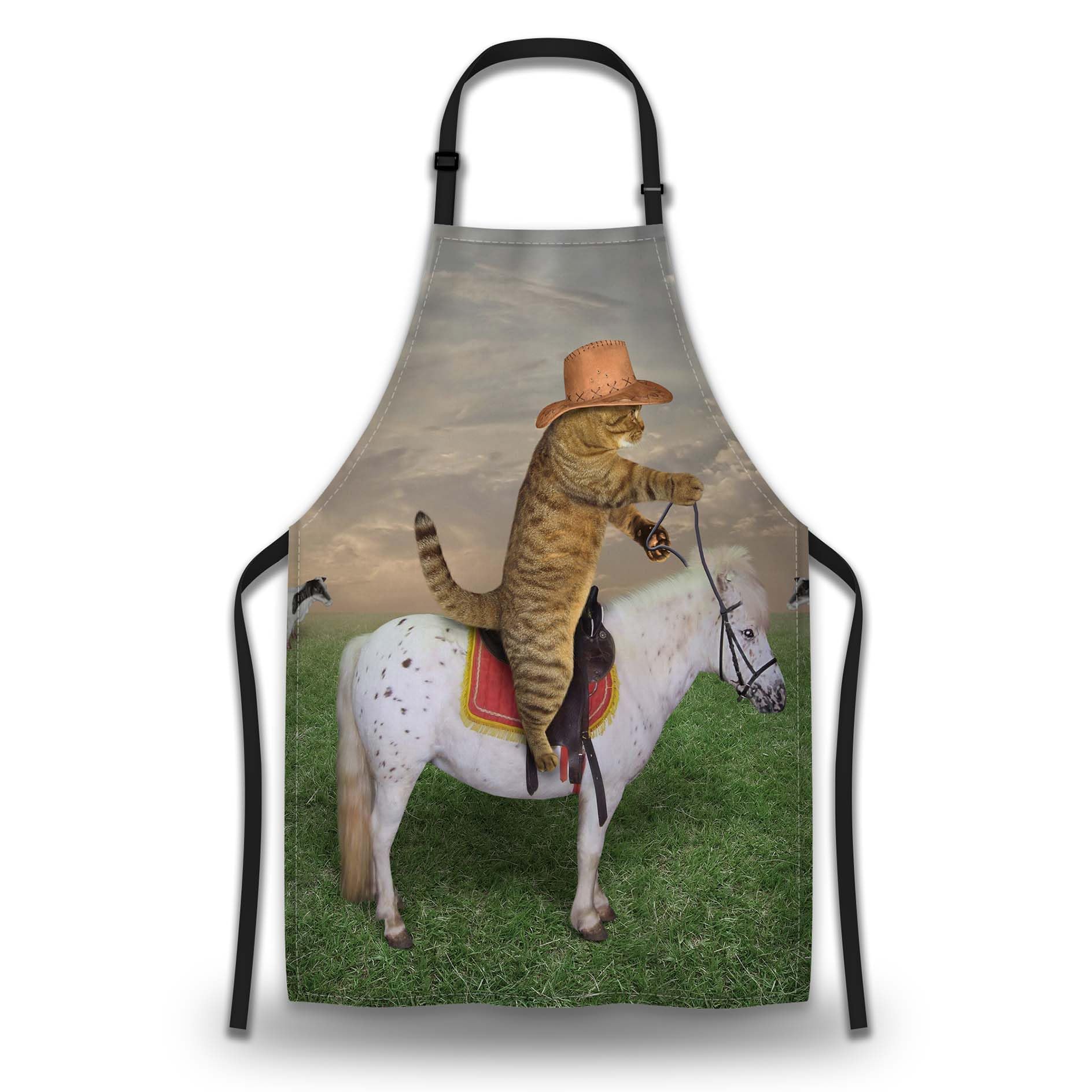 Amazon.com: Olikked Kitchen Aprons for Women the Cat Cowboy on a Horse ...