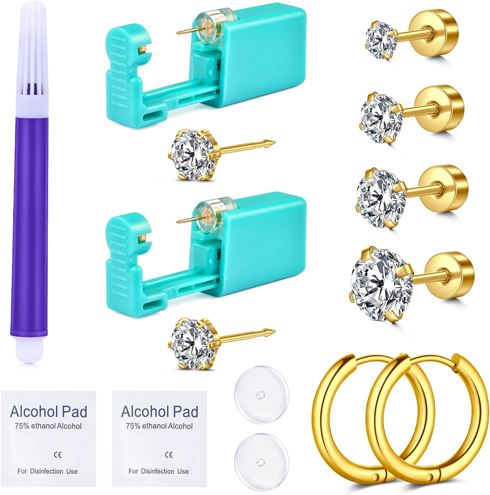 Amazon.com: DJCIW 21PCS Gold Ear Piercing Kit,Disposable Ear Piercing ...