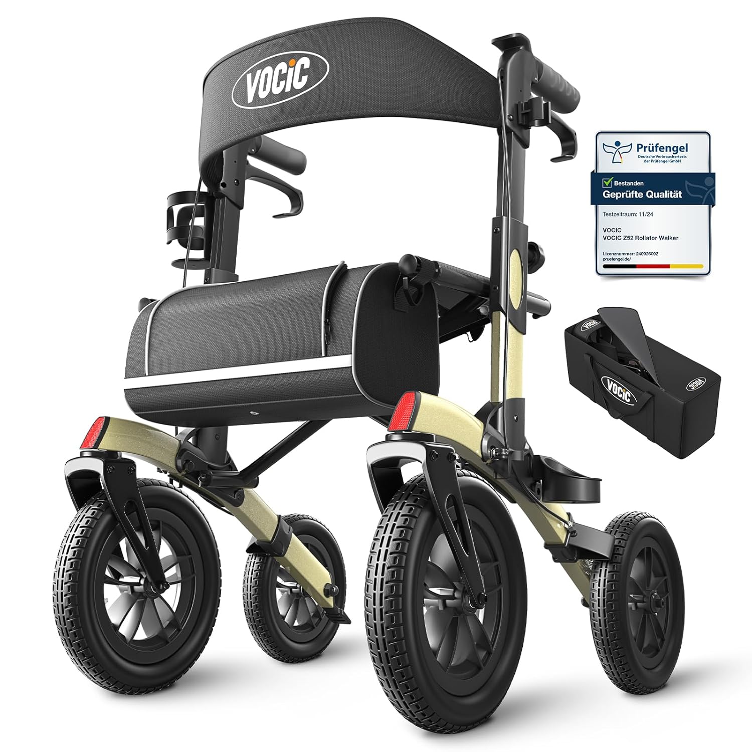 VOCIC Rollator Faltbar und Leicht mit Sitz,Outdoor Rollator mit Gummi ...