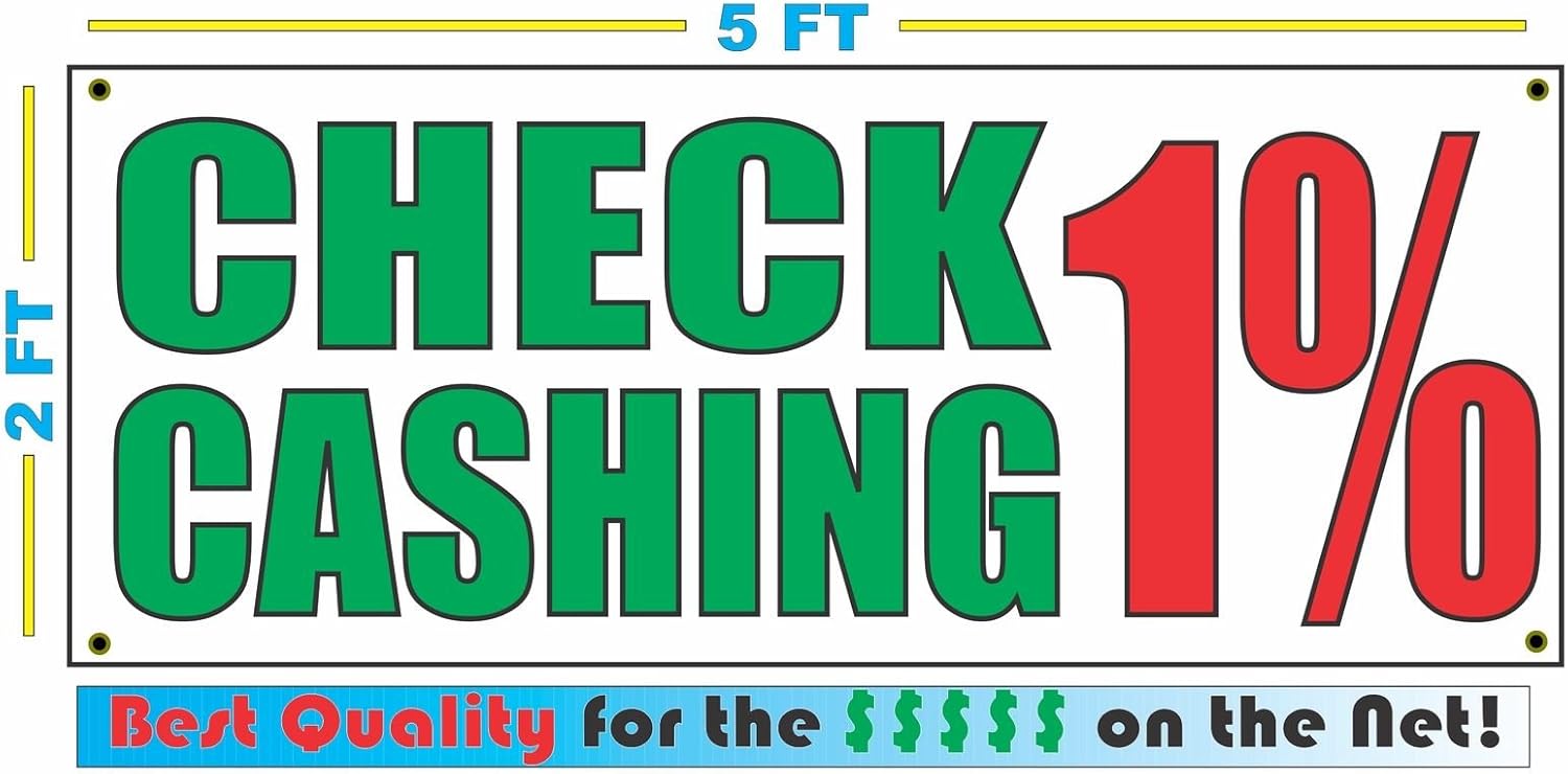 Amazon.com : Check Cashing 1% 2x5 Banner Sign : Office Products