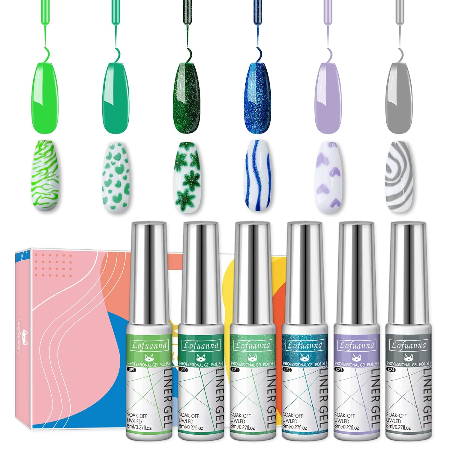 Amazon.com: lofuanna Gel Nail Polish Nail Art Liner Gel Polish Set-8ml ...