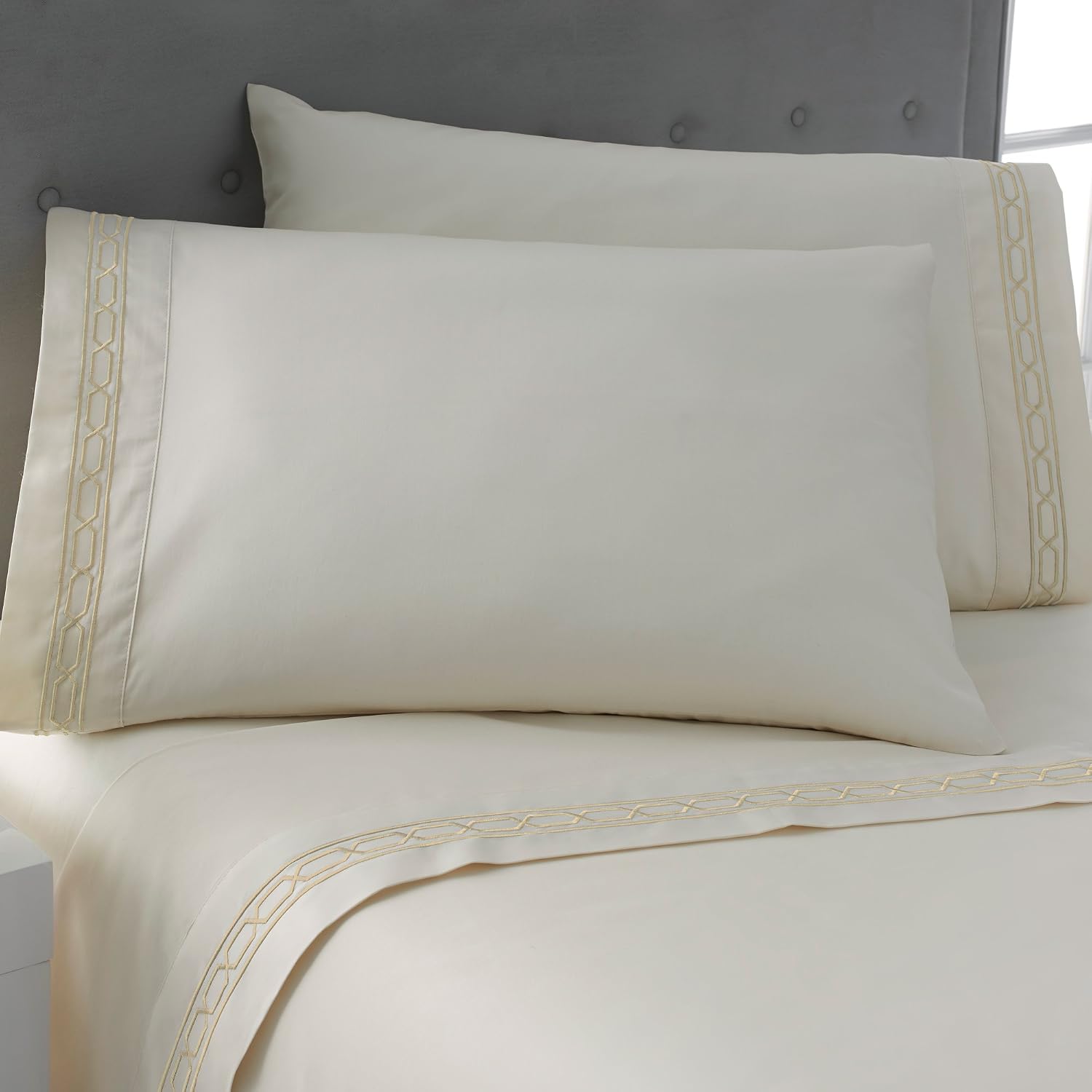 Amazon.com: Modern Living 112 by 102-Inch Ivory Embroidery Sheet Set ...