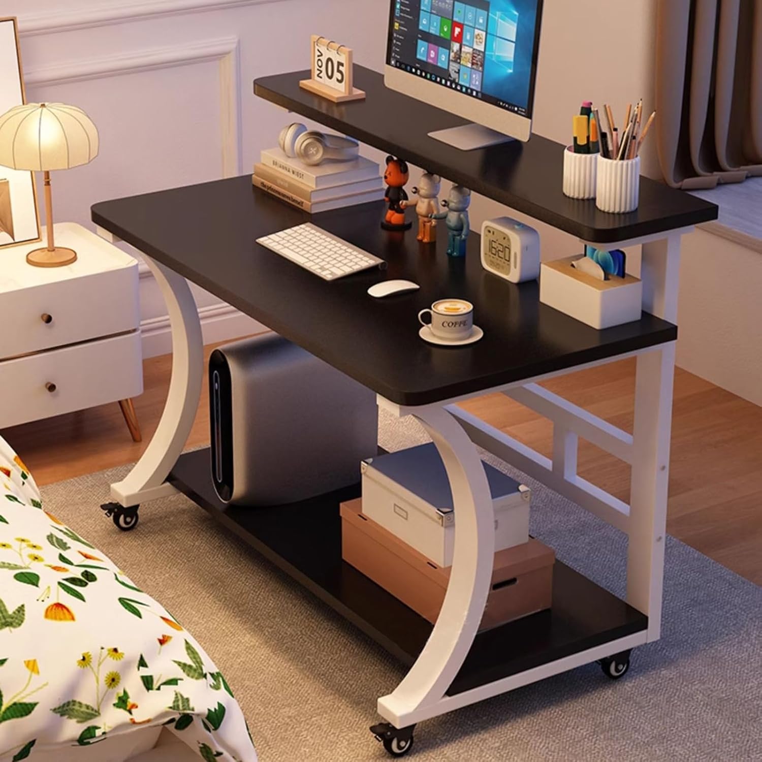 Amazon.co.jp: Portable Rolling Desk, Rolling Computer Cart, Mobile Desk ...