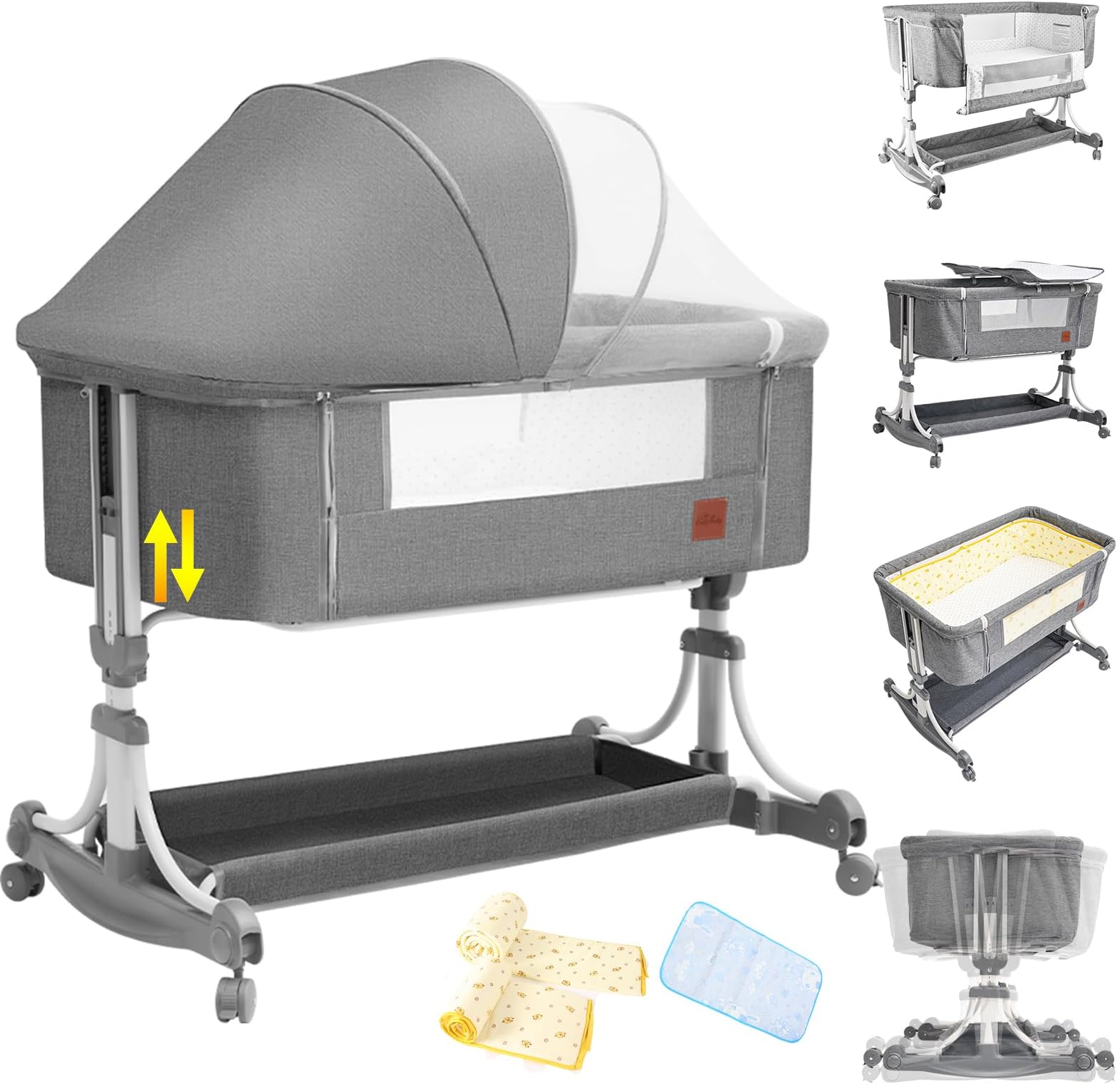 Amazon.com: Baby Bassinet, 4-in-1 Travel Bassinet with Mat, 8 Height ...