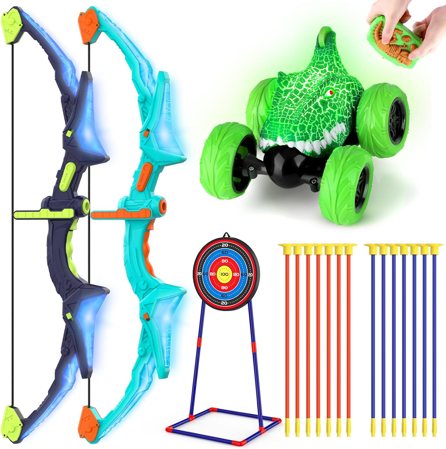 Amazon.com : 2 Pack Bow and Arrow Set for Kids, Light Up Archery Set ...