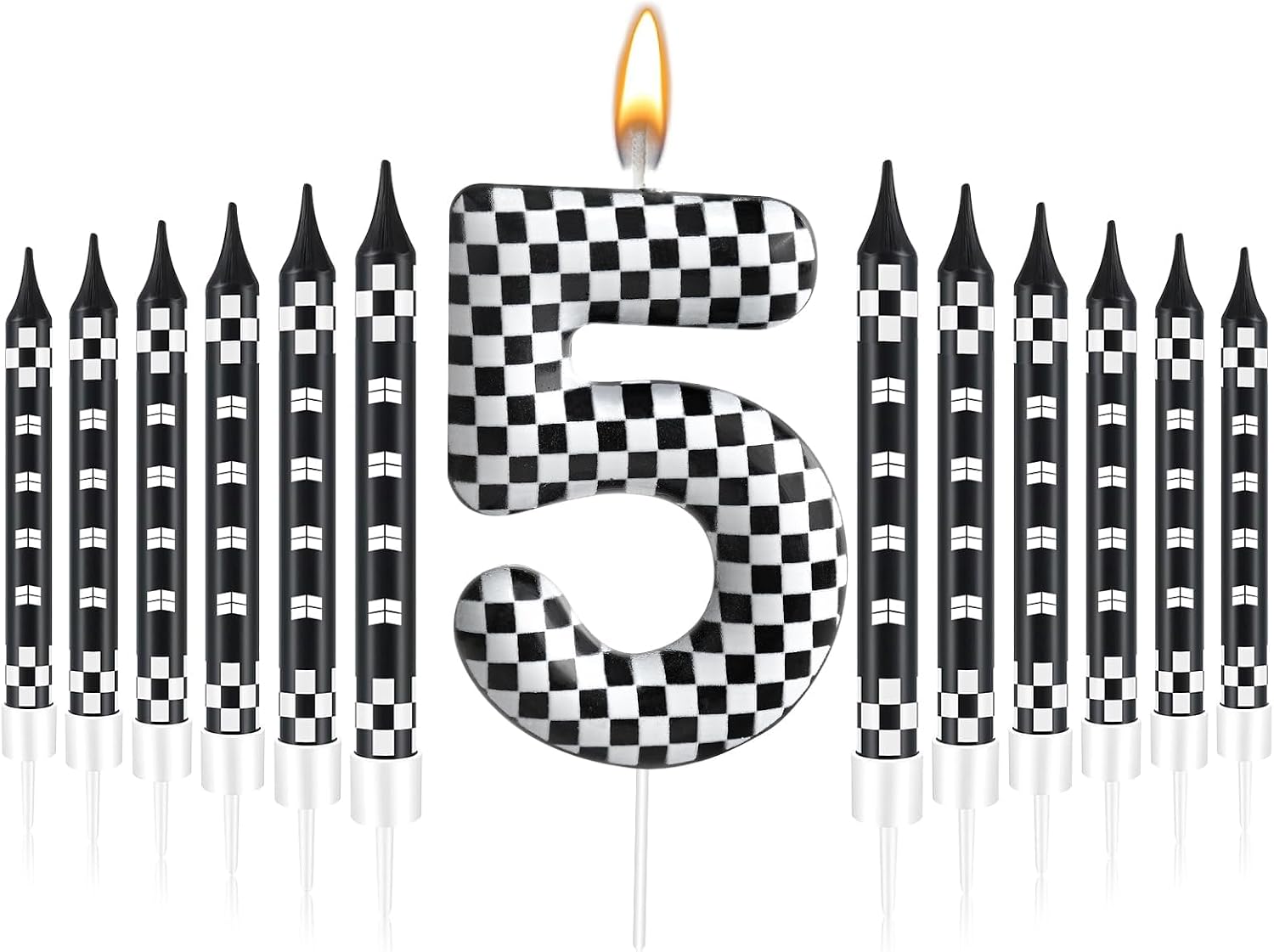 Amazon.com: 13 Pcs Racing Cars Themed Birthday Candles Black and White ...