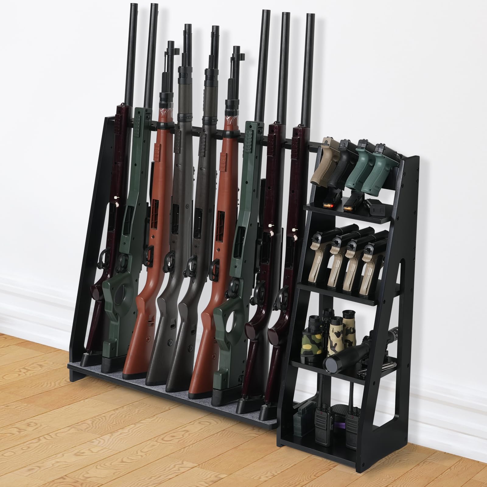 Amazon.com: Rengue Indoor Gun Rack Wooden Rifle Racks with Pistol Rack ...