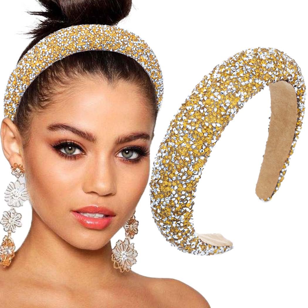 Amazon.com : Bouory Gold Rhinestone Headband Padded Wide Hairband ...