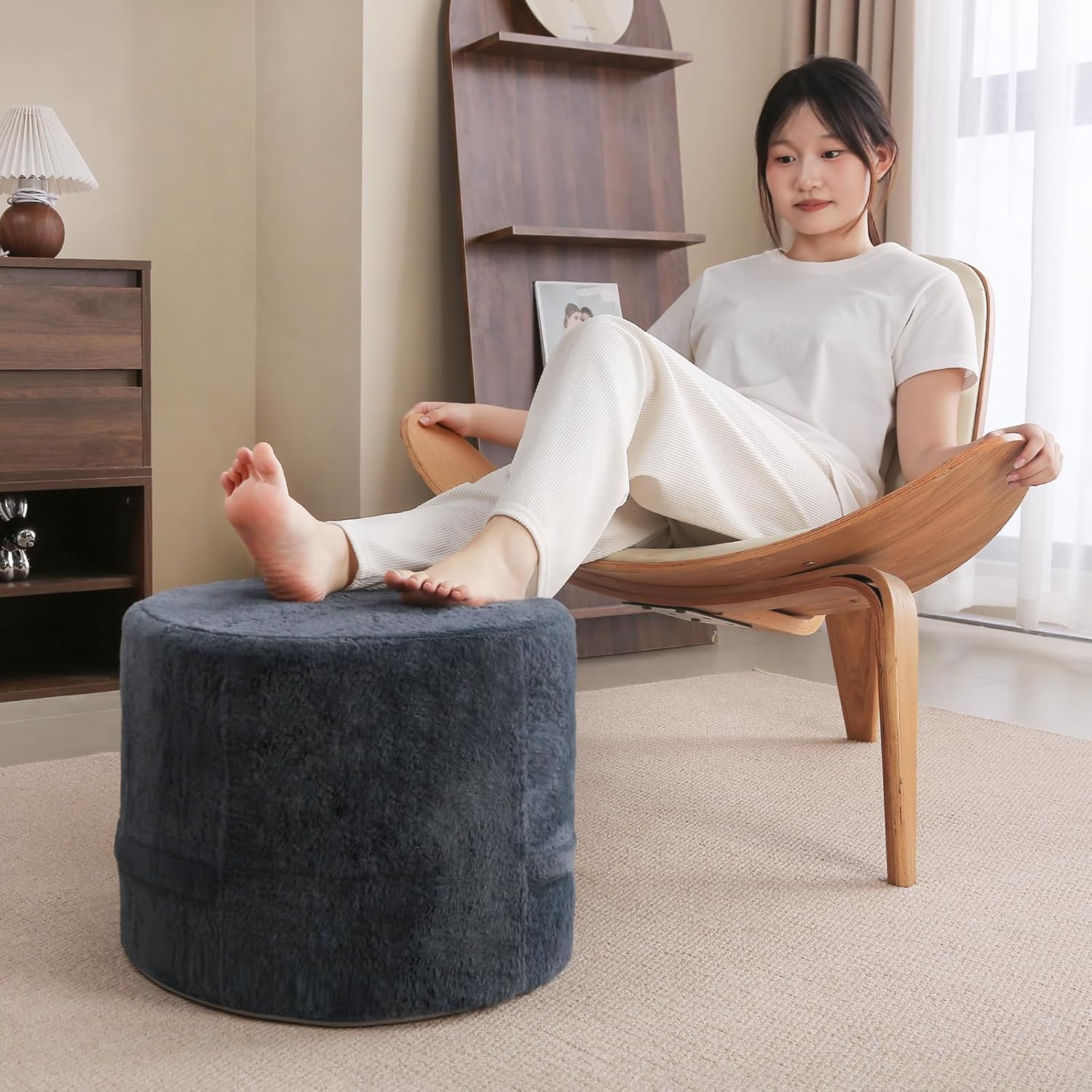 Amazon.com: Tiita Stuffed Pouf Ottoman, Round Foot Stool Fluffy Floor ...