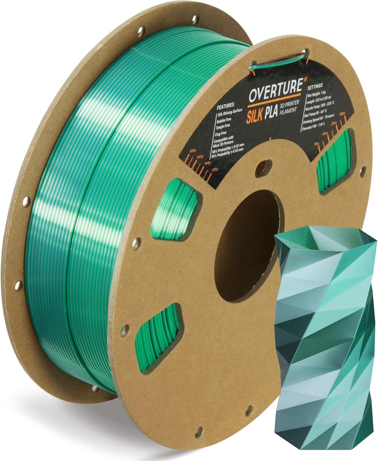 Amazon.com: OVERTURE Silk PLA 1.75mm Dual Color Filament, Clog-Free ...