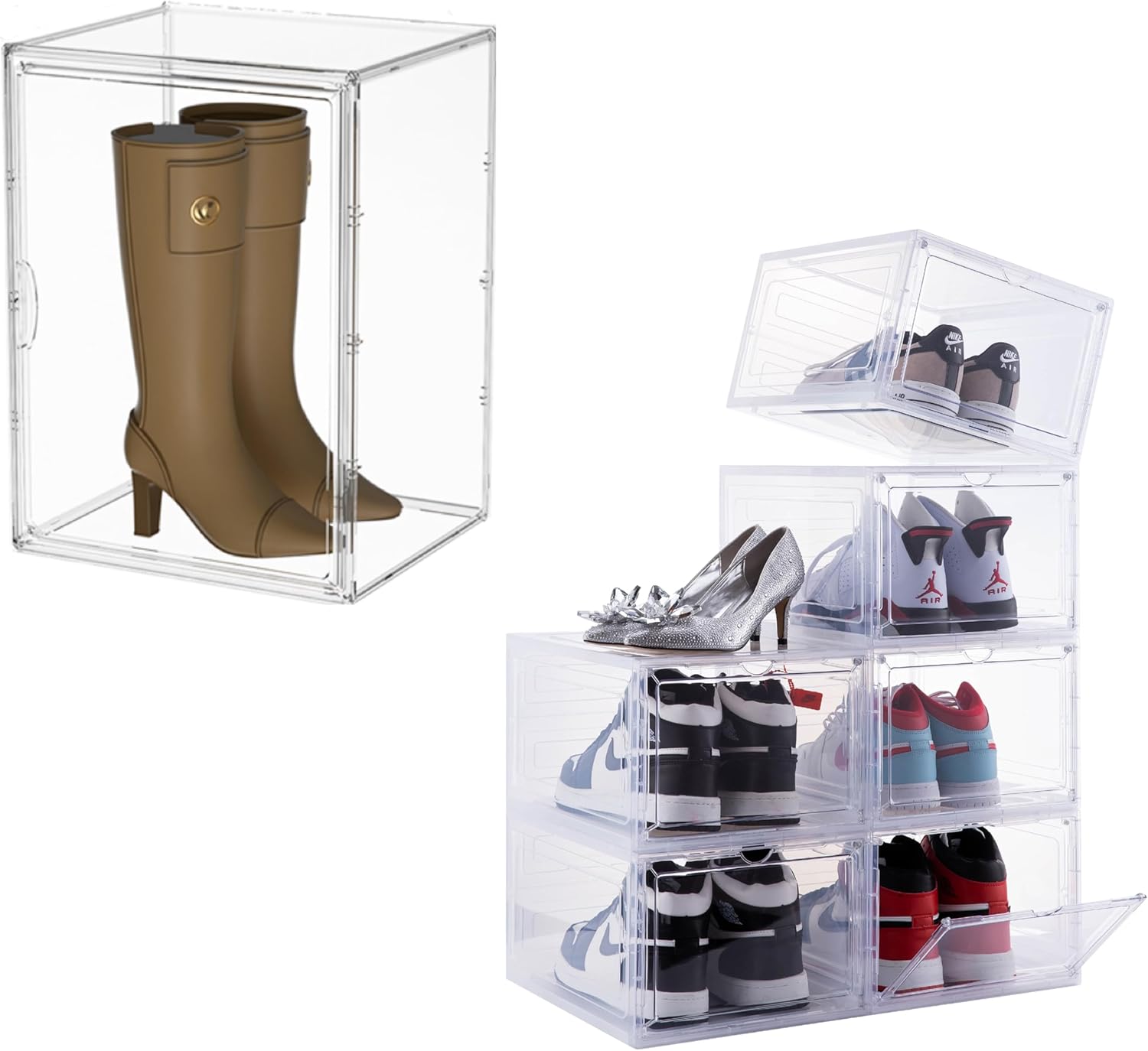 Amazon.com: Attelite 6 Pack Large Plastic Stackable Shoe Containers ...