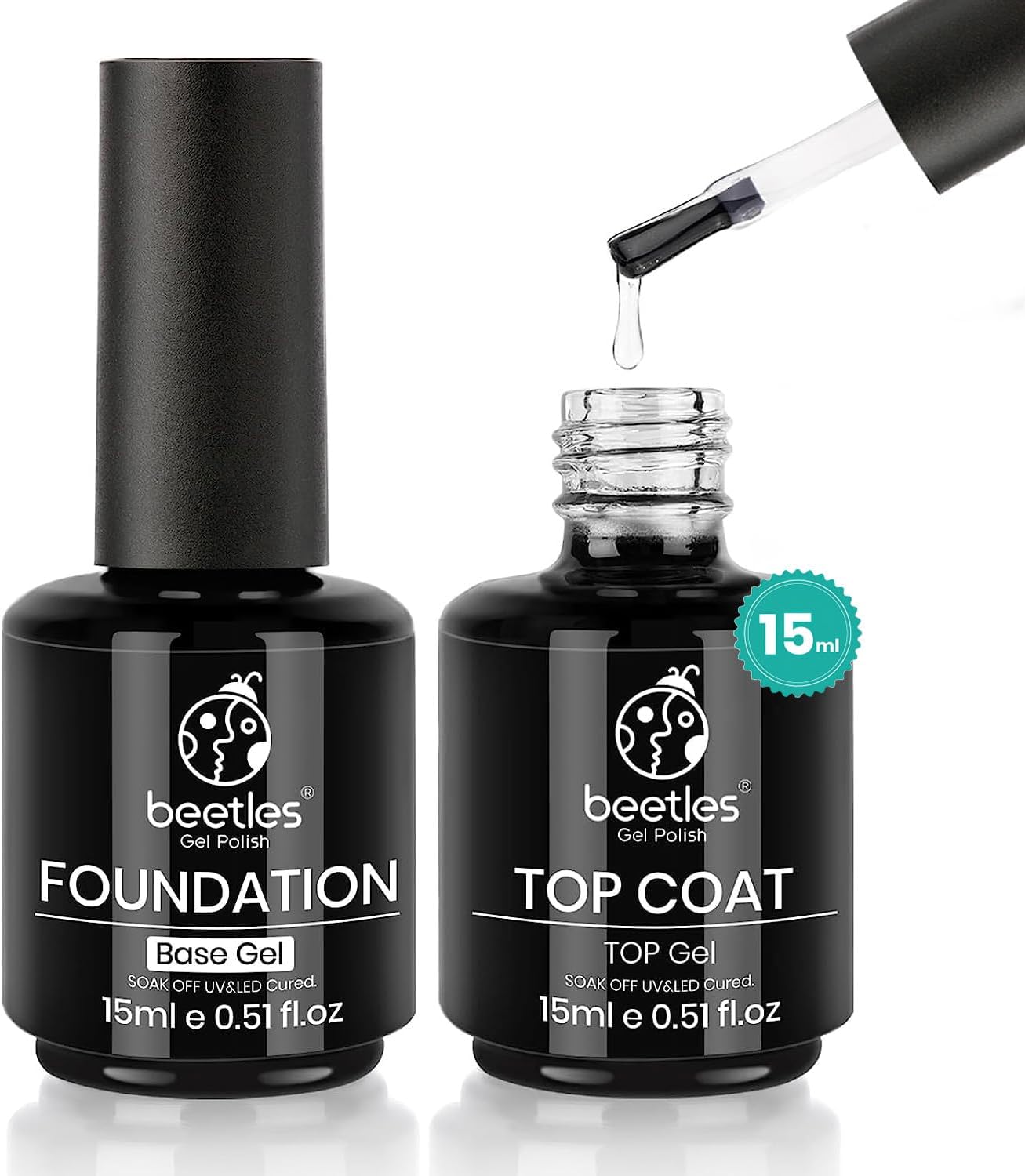 Beetles 2 Pcs 15ml No Wipe Gel Top Coat and Base Coat Set - Shine ...