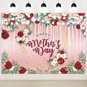 Amazon.com : Happy Mothers Day Backdrop Red Rose Flowers Glitter Diamonds Mothers Day ...