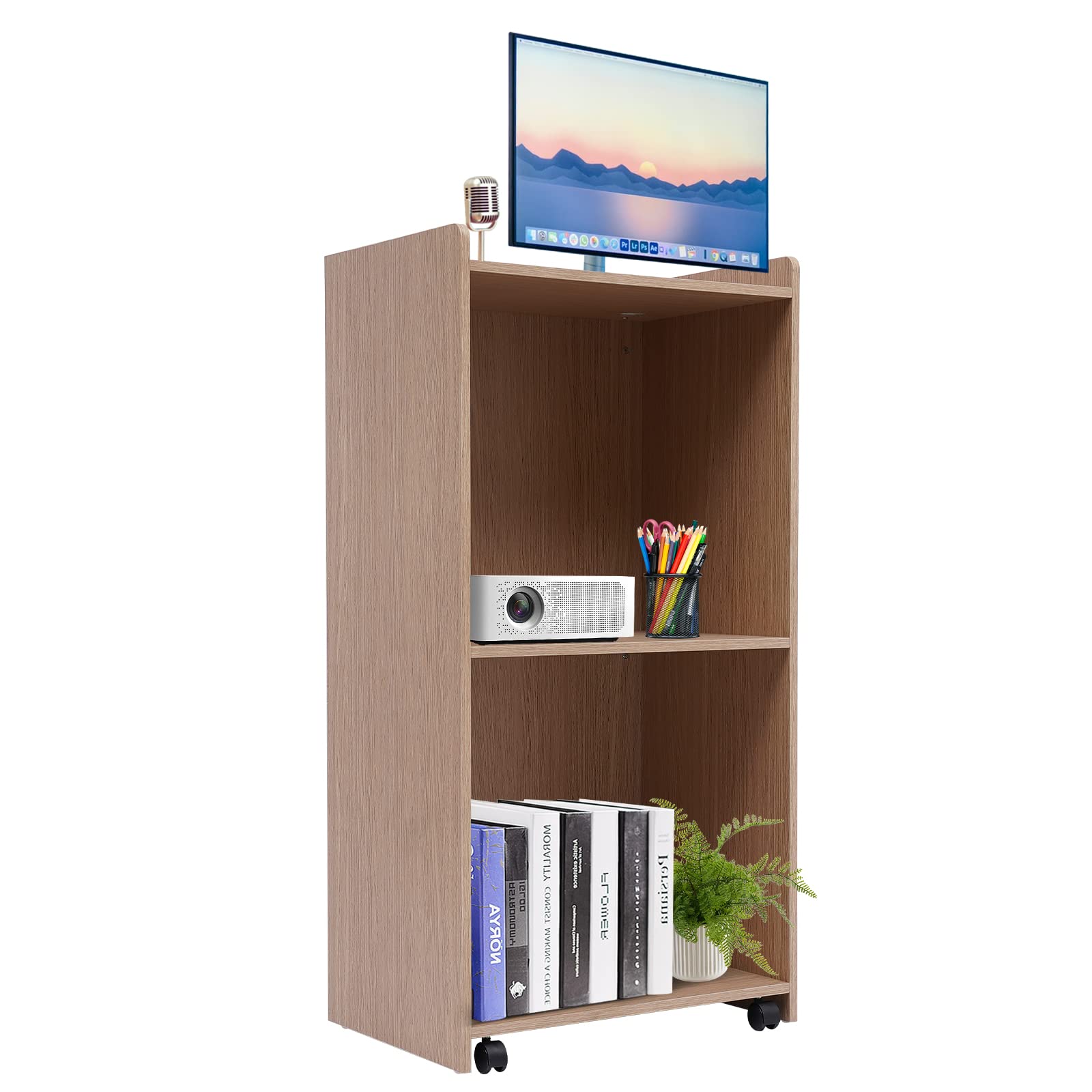 Amazon.com : Mobile Wood Podium on Wheels Portable Lectern Podium Stand ...