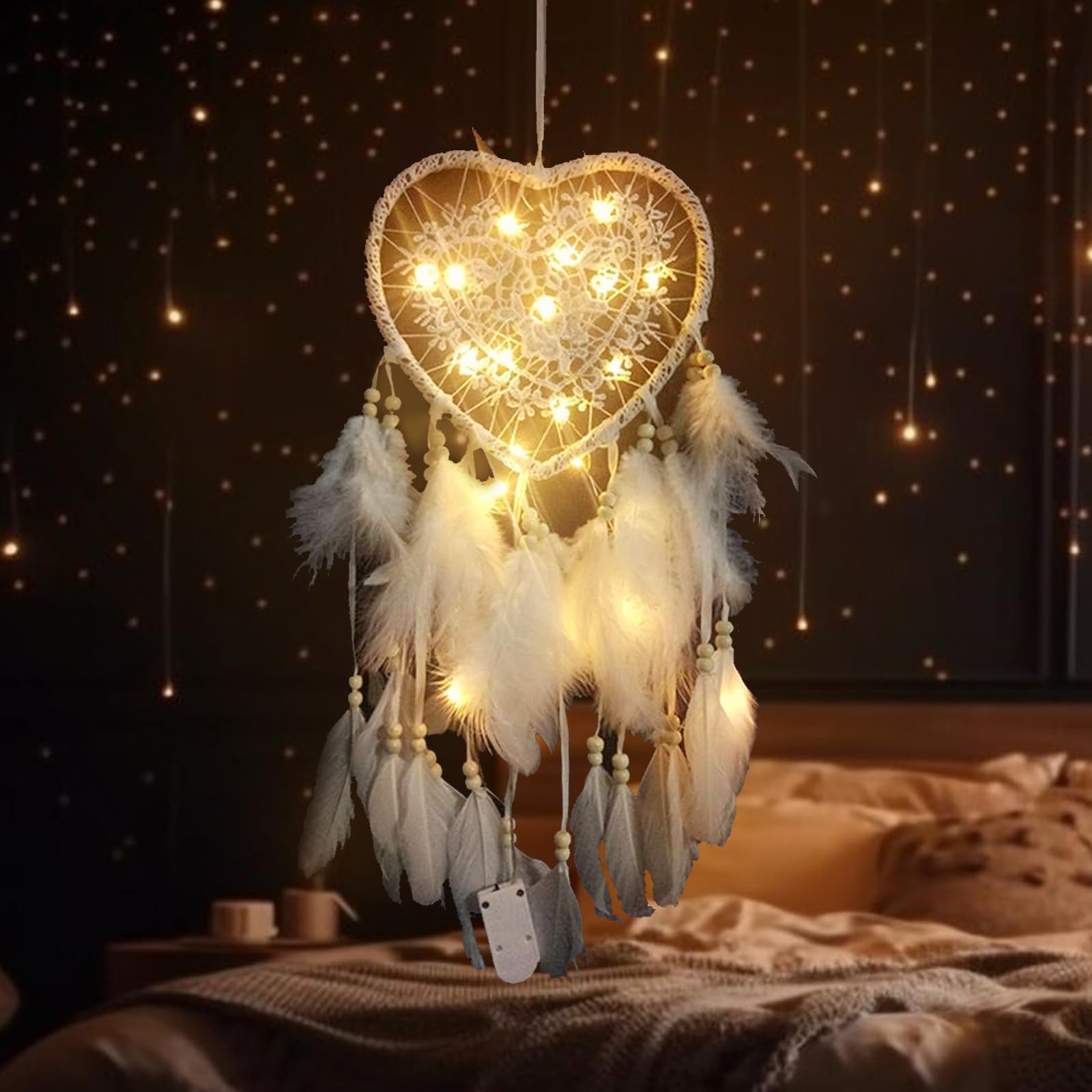 Light Up Dream Catcher Decoration - Pink and White Bedroom Accessory ...
