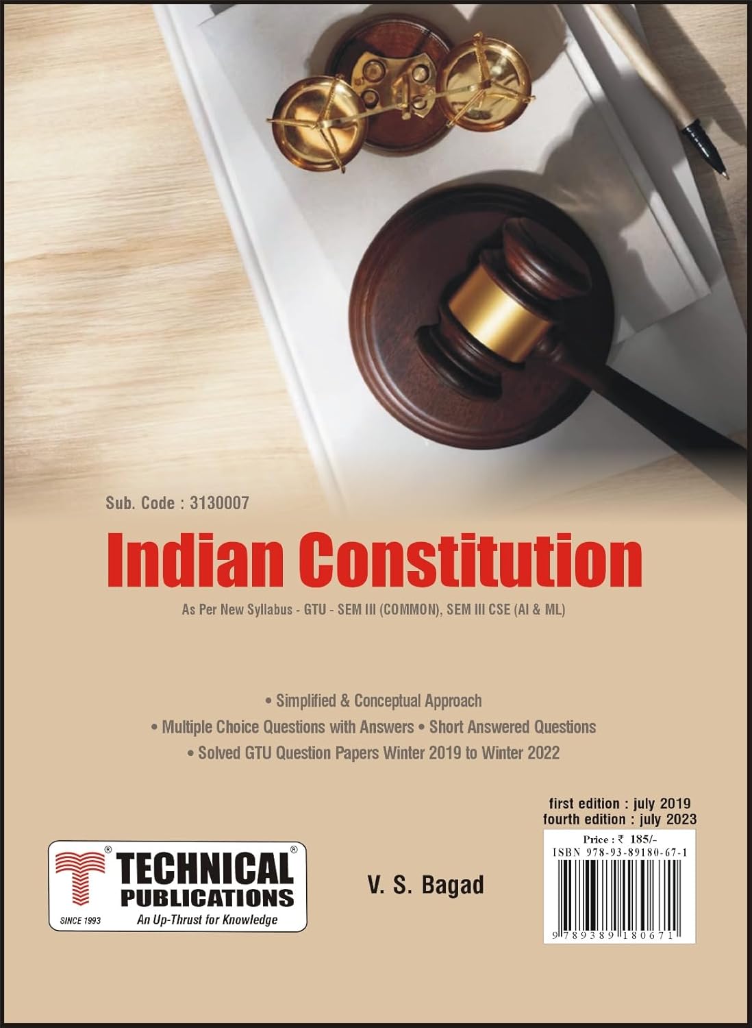 Indian Constitution for GTU 18 Course (III - Common - 3130007) : V.S. Bagad: Amazon.in: Books