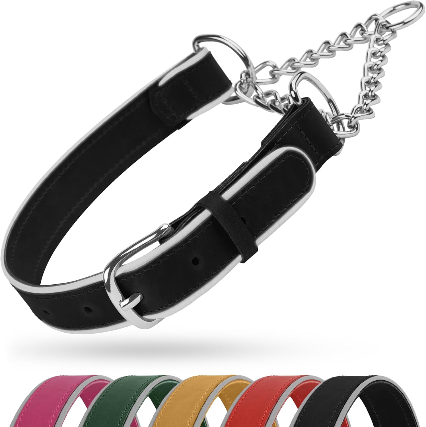 Amazon.com : OOPSDOGGY Reflective Leather Martingale Dog Collar ...