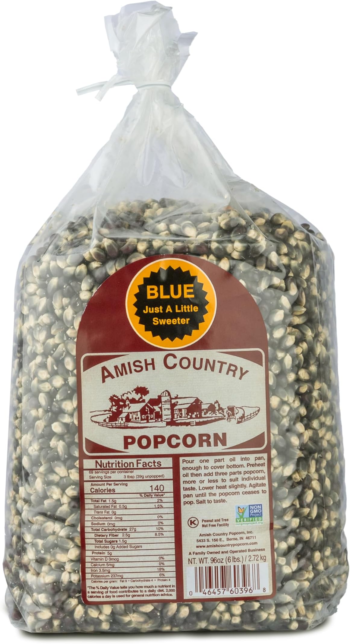 Amazon.com: Amish Country Popcorn Blue Popcorn Kernels, 6LB Bag – Non ...
