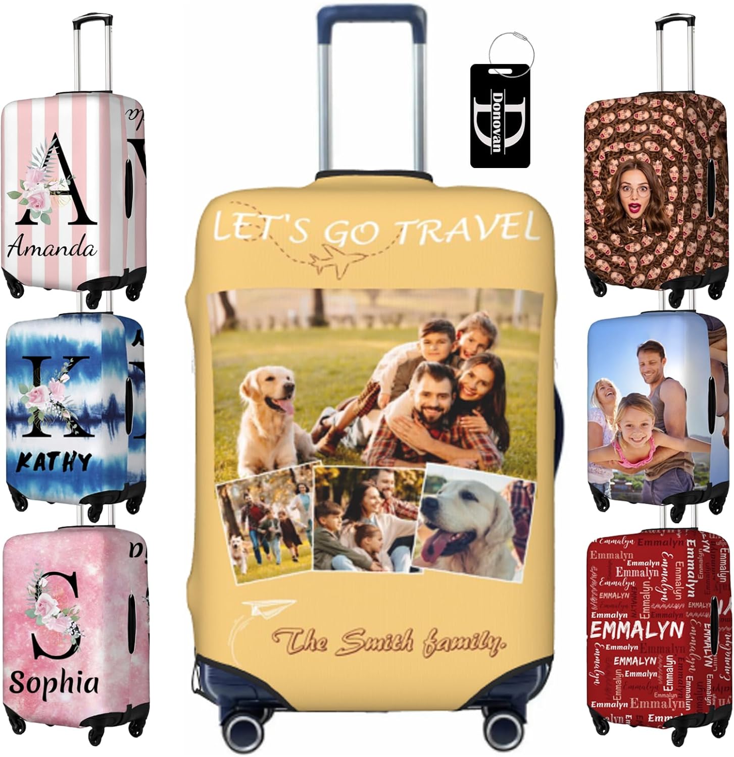 Amazon.com | YoLLiEE Custom Luggage Cover with Photo Text Personalized ...