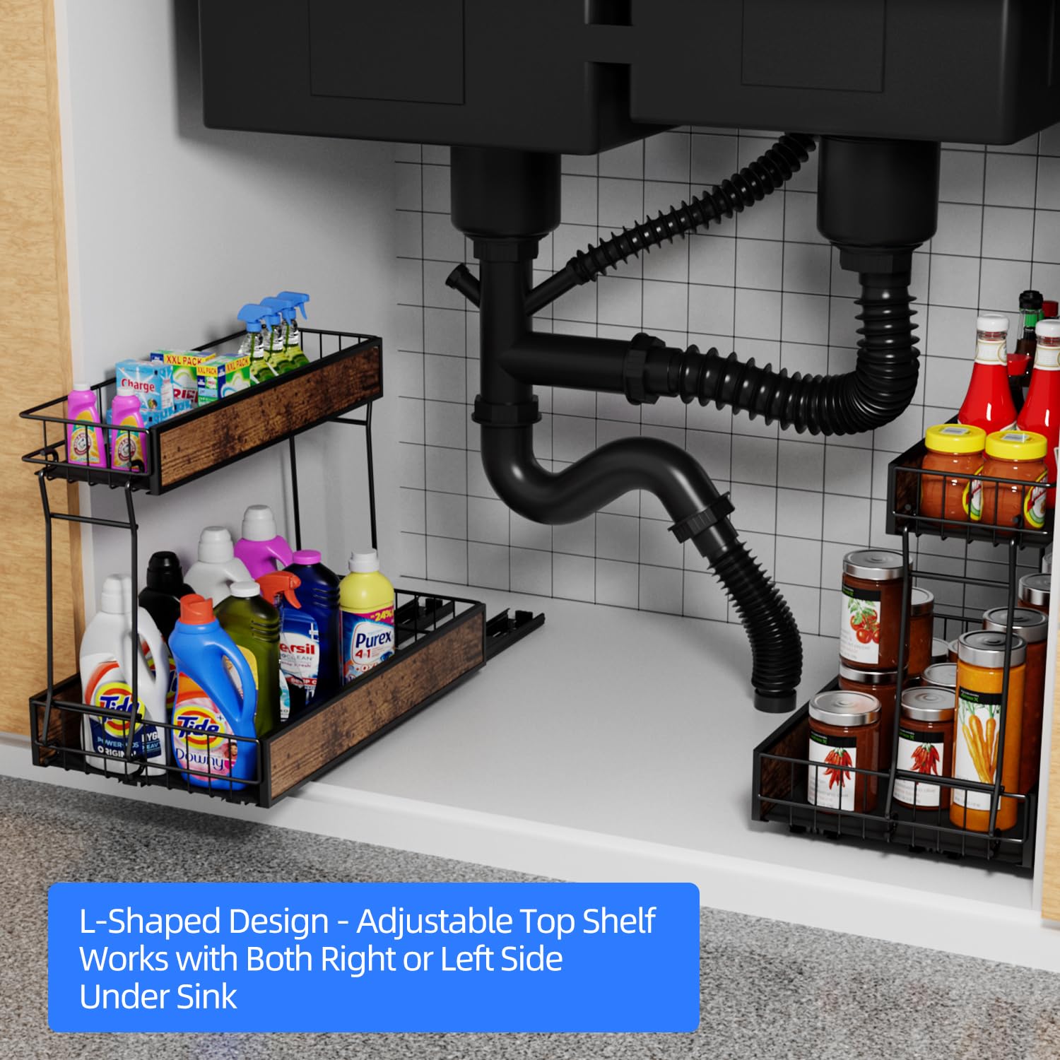 Lxmons 2-Tier Under Sink Slide Out Organizer, Pull Out Cabinet Storage ...