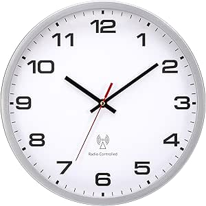 Warminn Radio-Controlled Clock 30 cm Quartz Battery Operated Large Wall Clock Easy to Read for ...