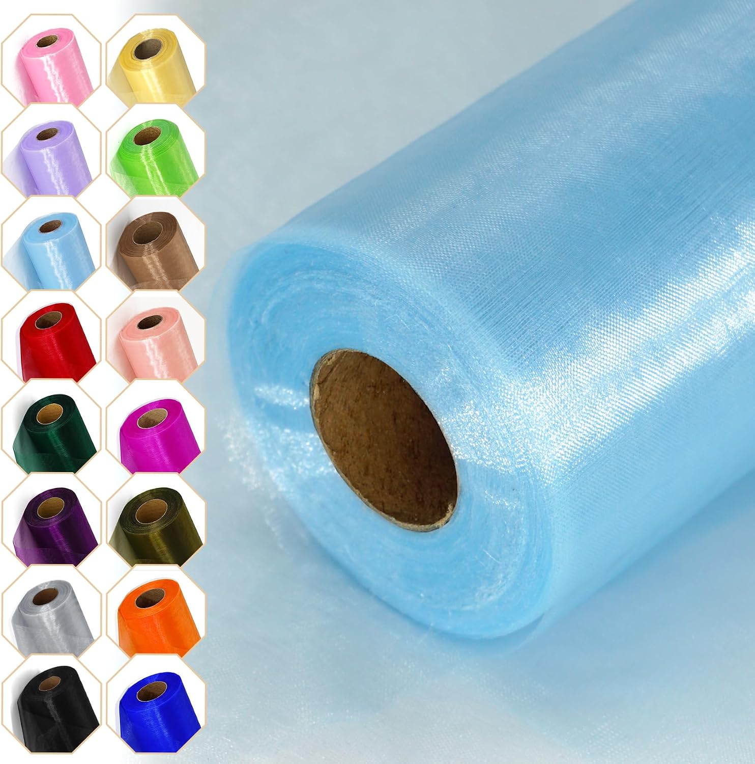 Amazon.com: Light Blue Organza Fabric Roll Crystal Organza 12" by 50 ...