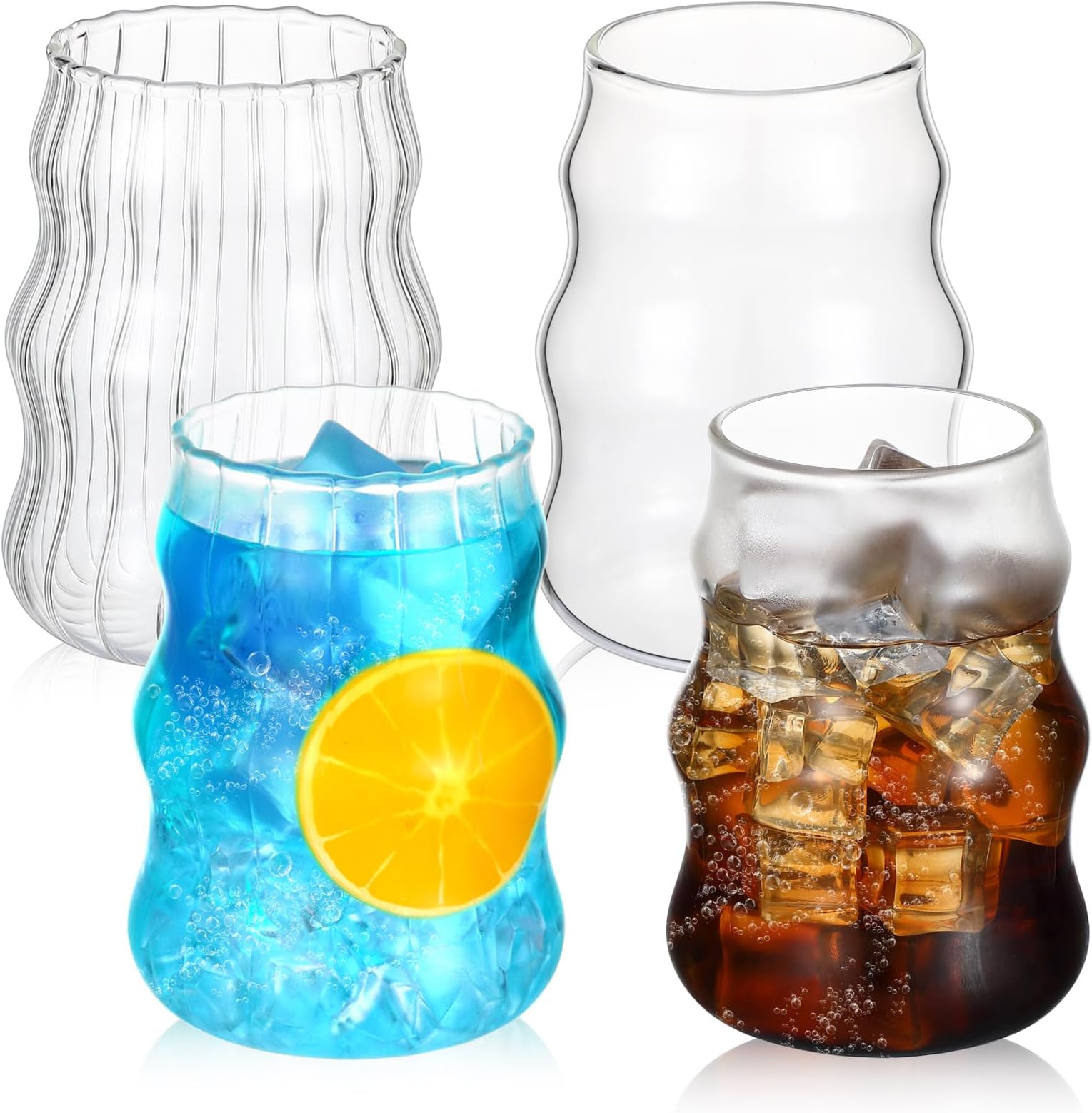 Amazon.com | MALOKI Ribbed Drinking Glasses Vintage Ribbed Glassware 18 ...