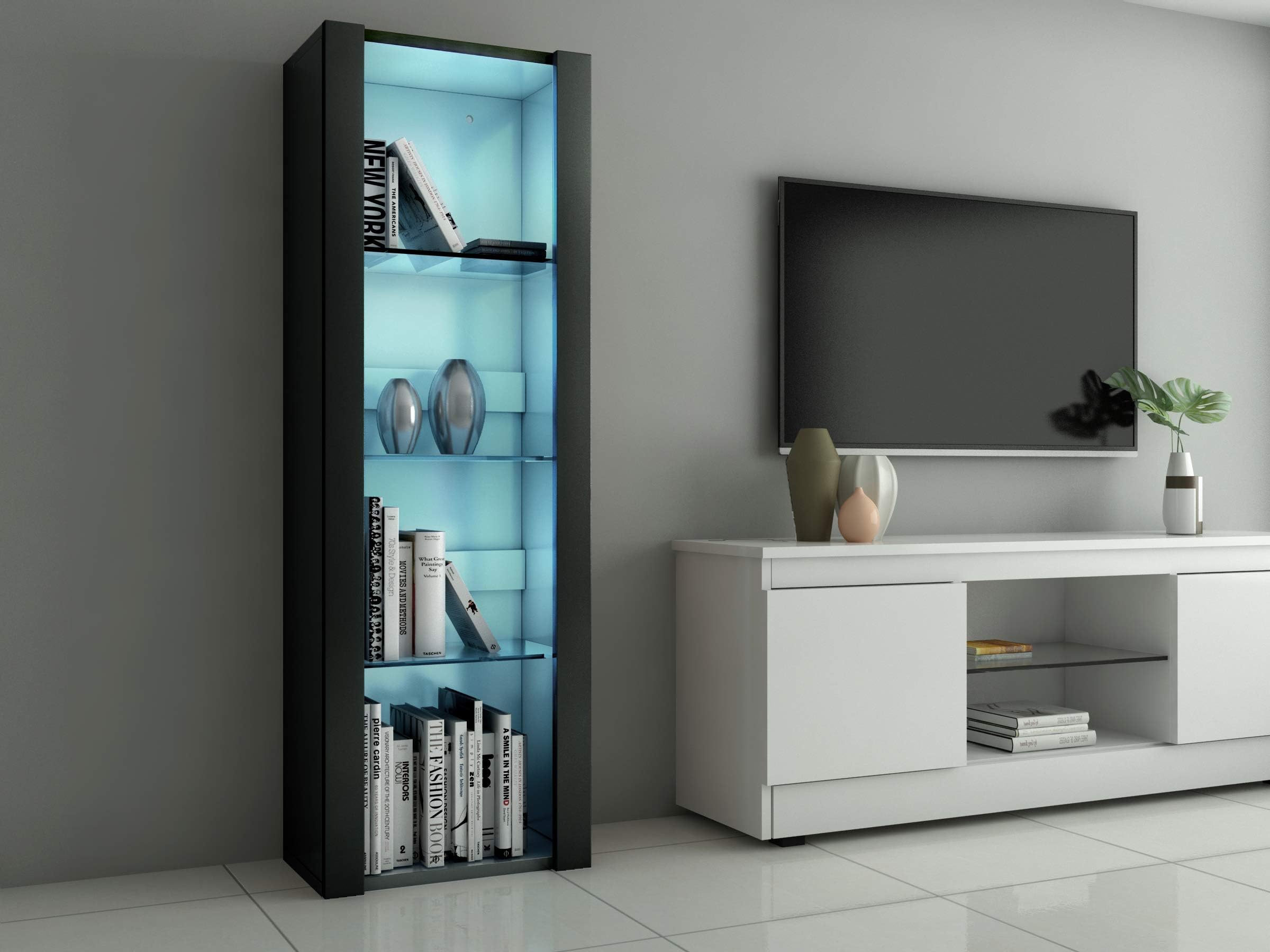 Panana Modern Tall Display Cabinet Cupboard High Gloss Fronts Storage ...