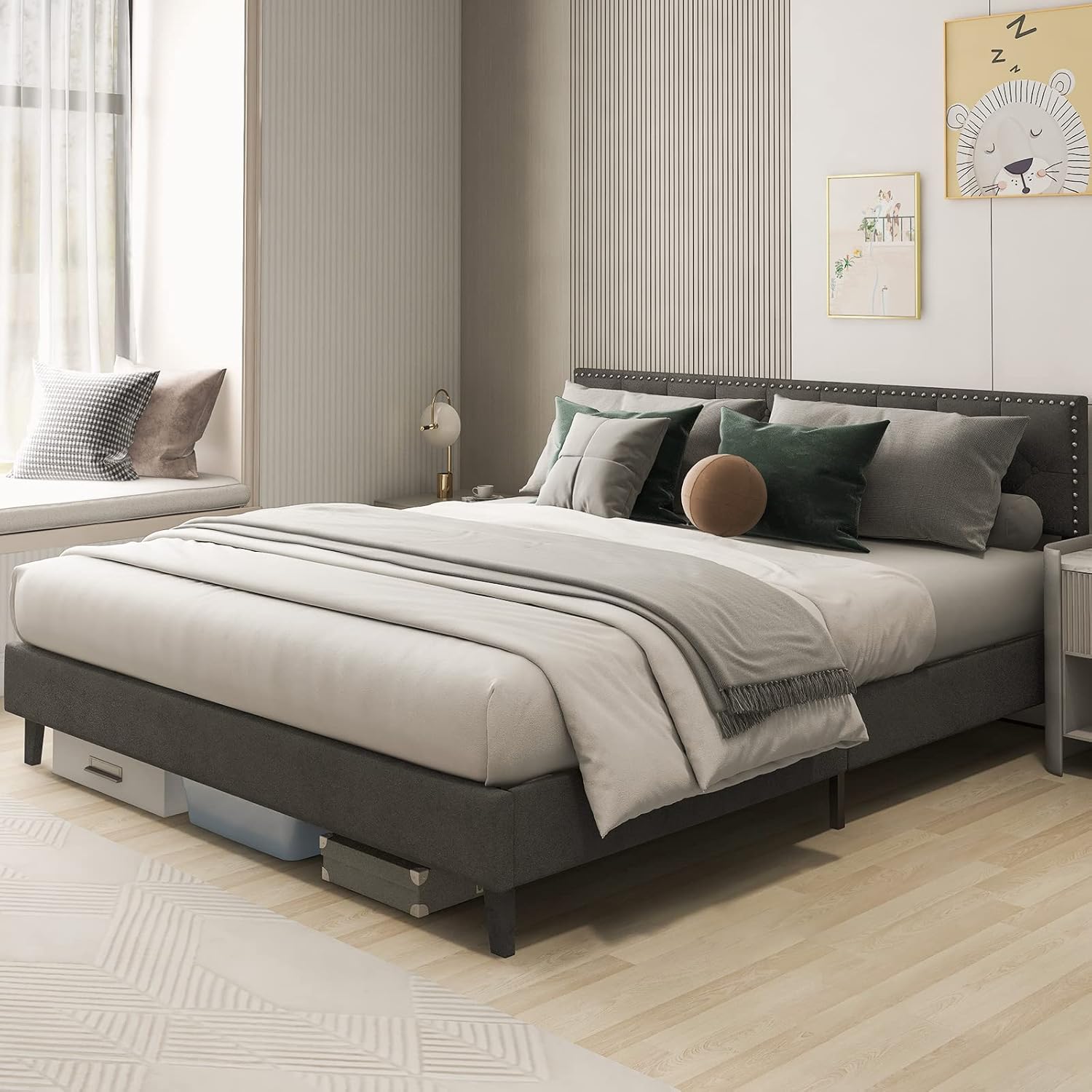 COSTWAY Letto Matrimoniale 180 x 200 cm, Struttura Letto Moderna con ...