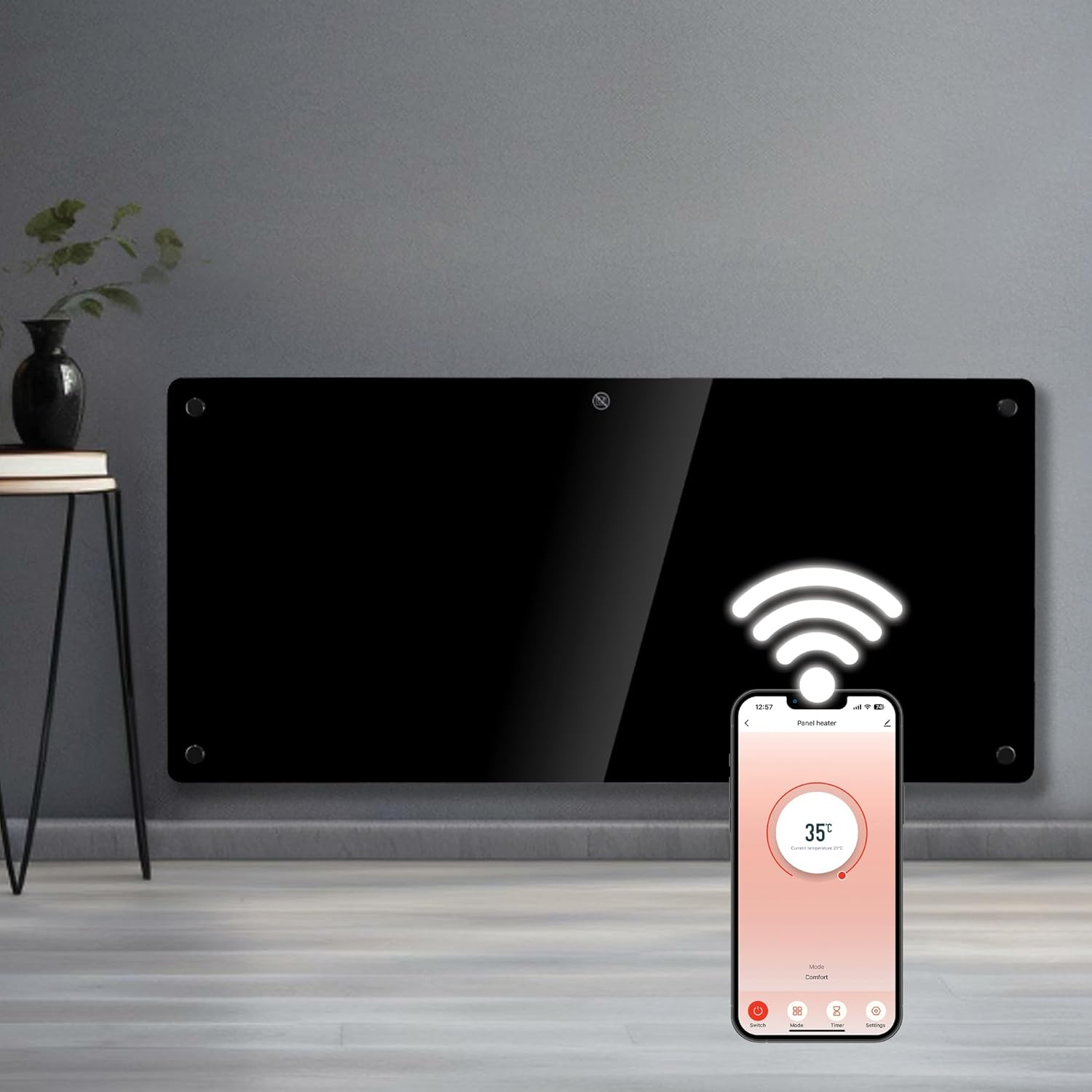 Futura 2000W Black Glass WIFI Smart App Control Electric Radiator ...