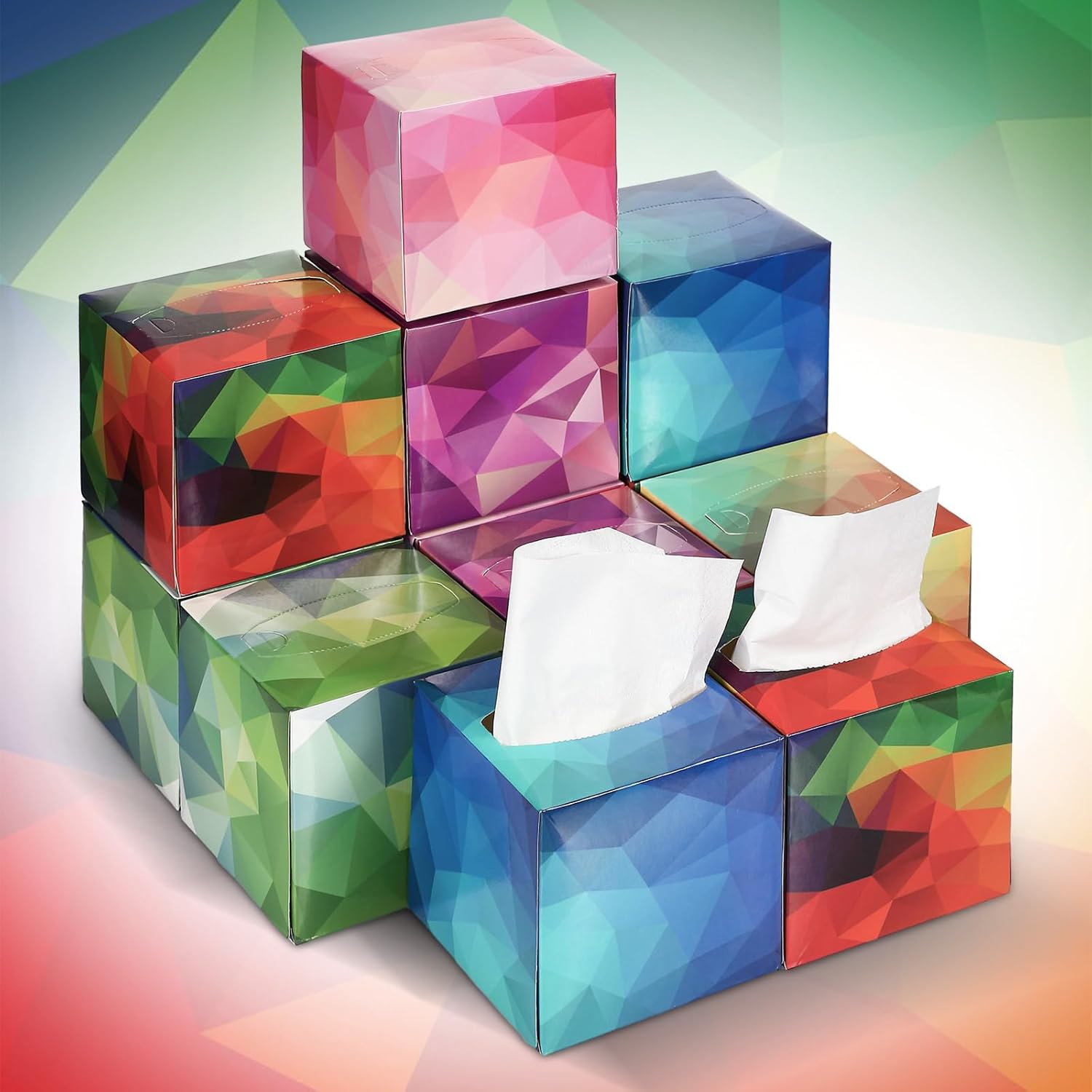 Amazon.com: Uiifan 24 Packs Facial Tissues Cube 6 Geometric Styles Face Tissues Cube Box Upright ...