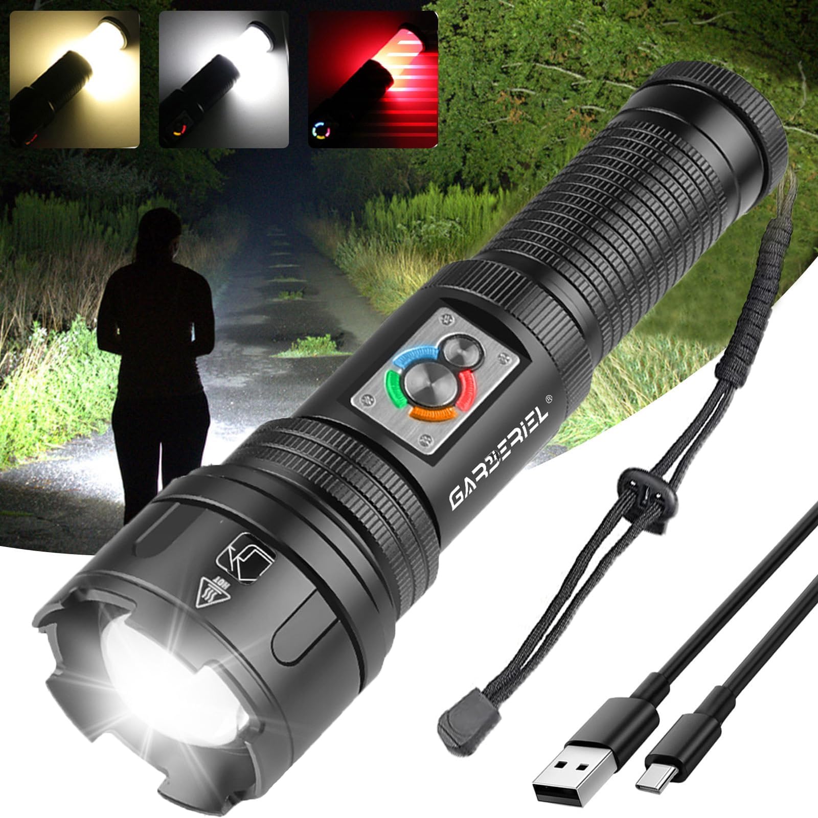 Garberiel Torches LED Super Bright, Rechargeable Torch 30000 lu, with ...