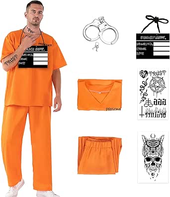 Amazon.com: Yywsya Prisoner Costume Men Orange Jail Inmate Costume ...