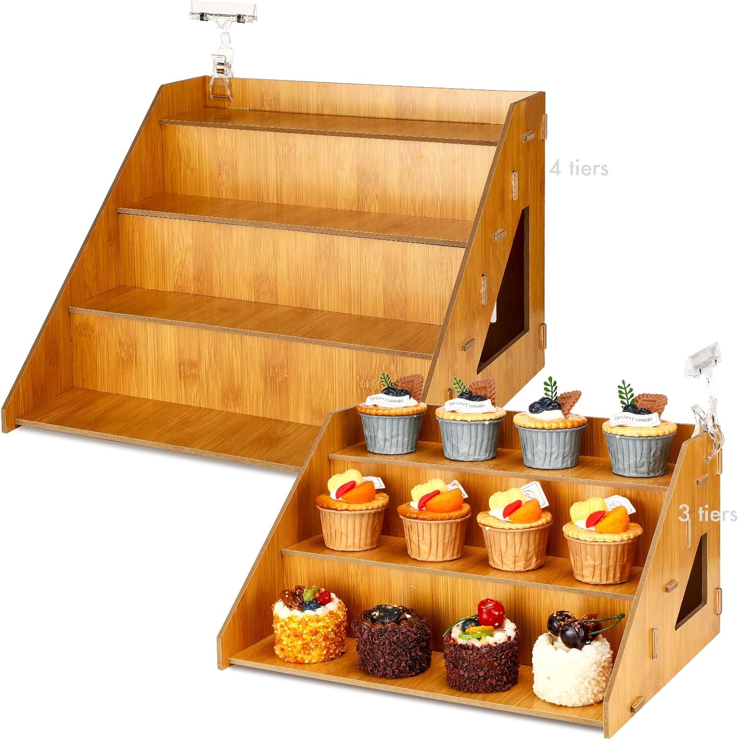 Amazon.com: Wenqik 2 Pcs 4 Tier and 3 Tier Wood Retail Display Riser ...