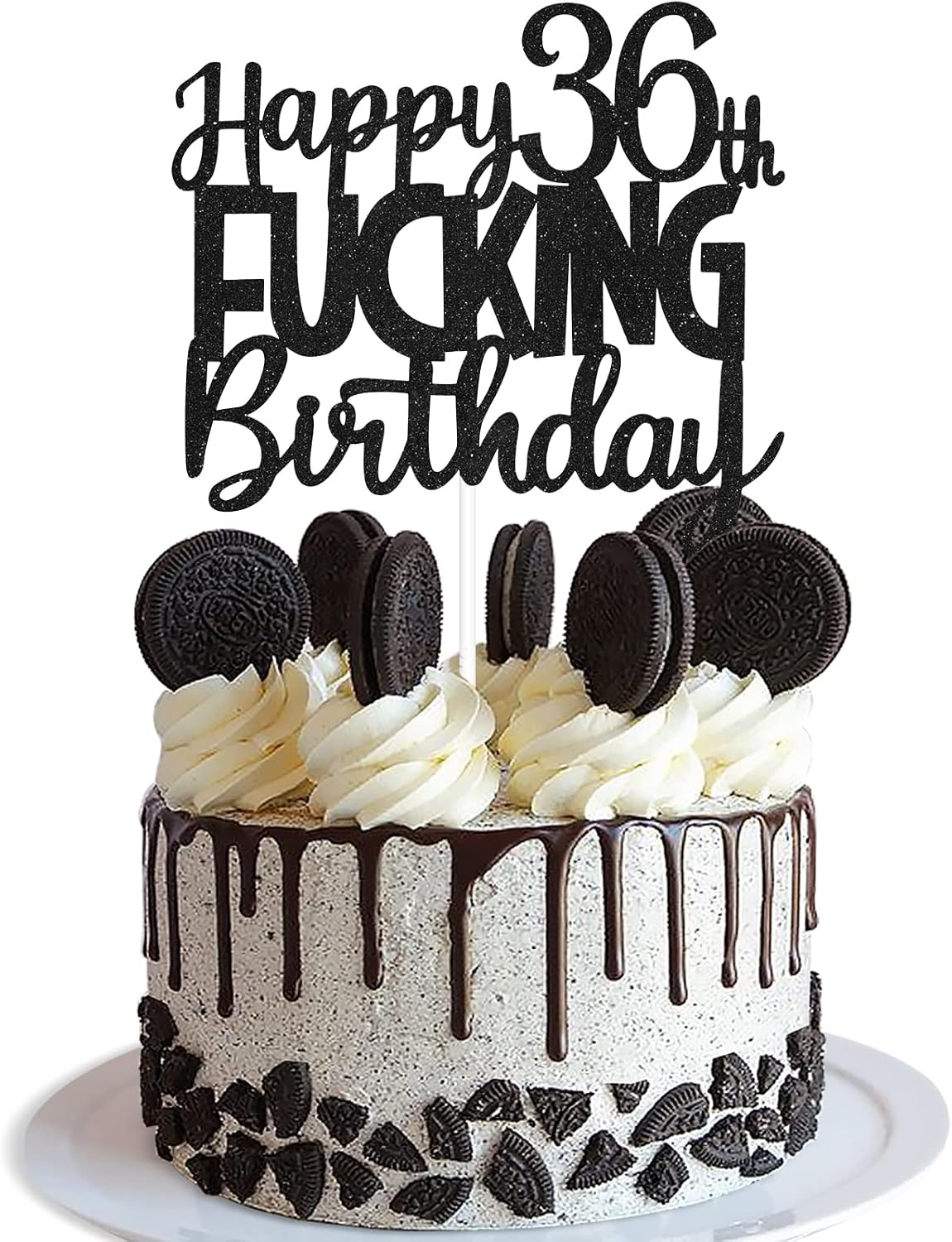 Amazon.com: Happy 36th Fuxking Birthday Cake Topper - Funny Black ...