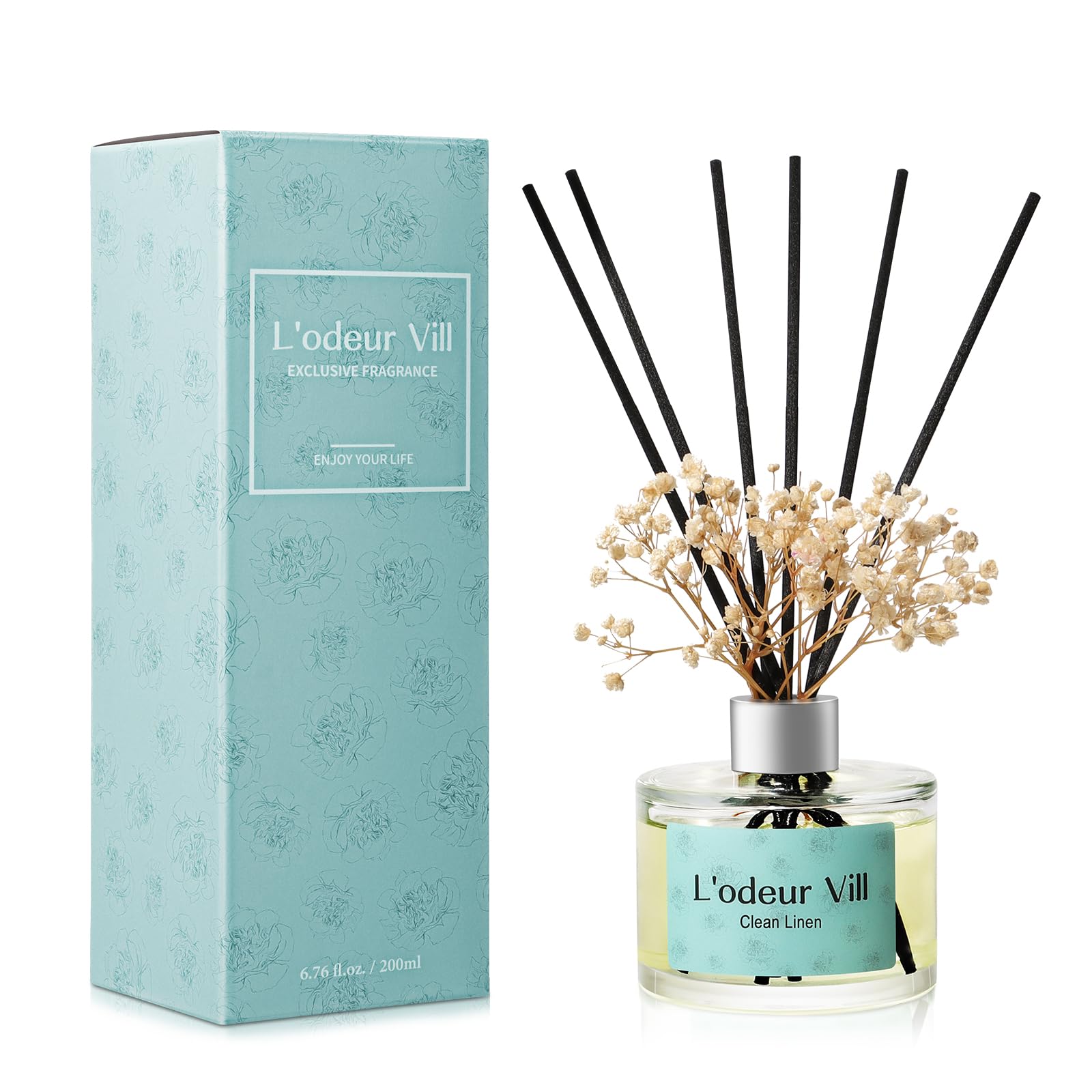 Amazon.com: L'odeur Vill Reed Diffuser Set, 6.7 oz(200ml) Clean Linen ...