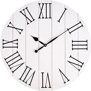Amazon.com: BEW 24 inch Farmhouse Wall Clock, Large White Wood Wall ...