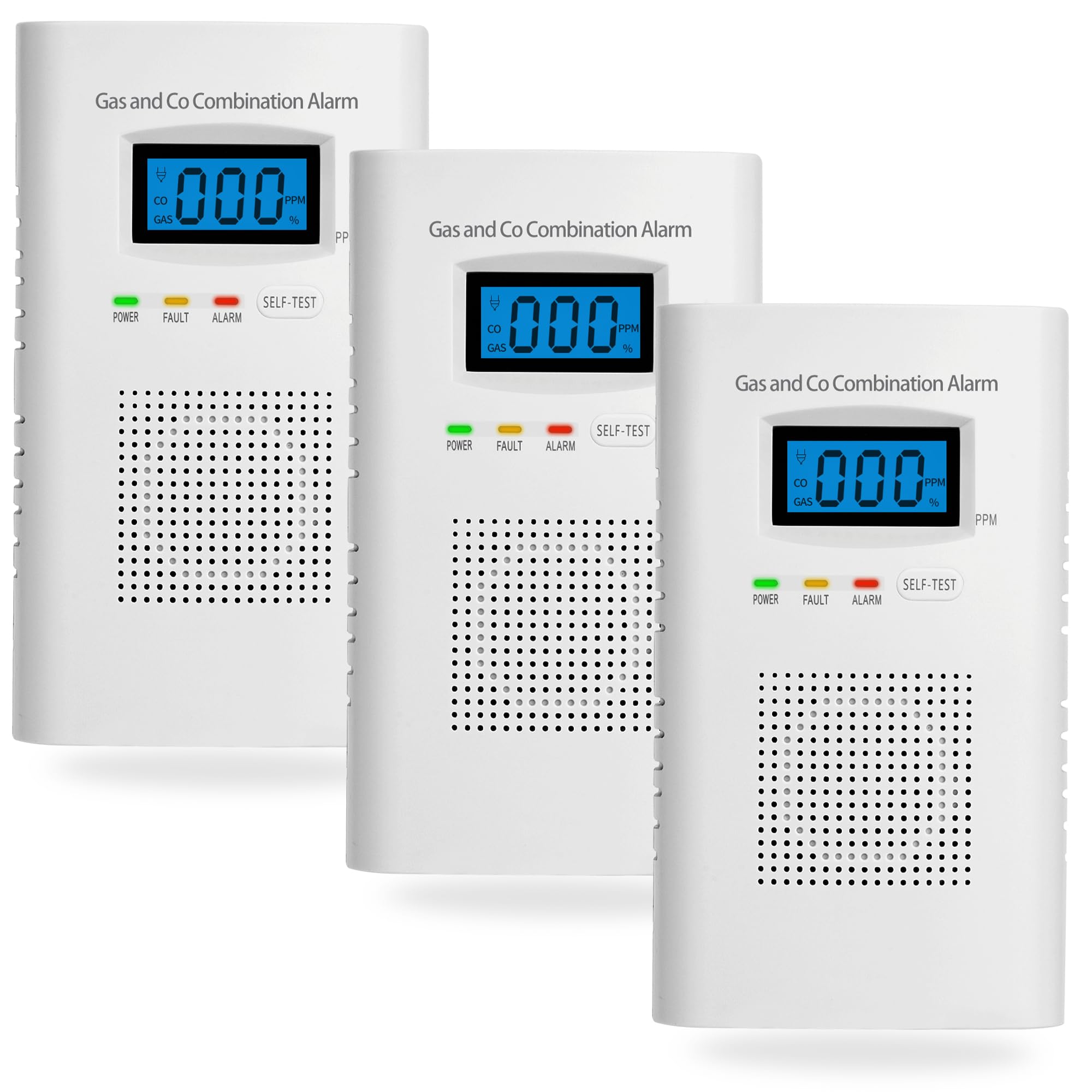 Combination Gas & Carbon Monoxide Detectors - 3 Packs Plug in Carbon ...