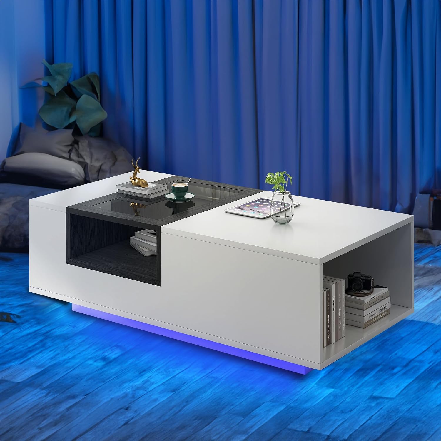 Amazon.com: realglow LED Coffee Table with Storage, High Glossy LED ...