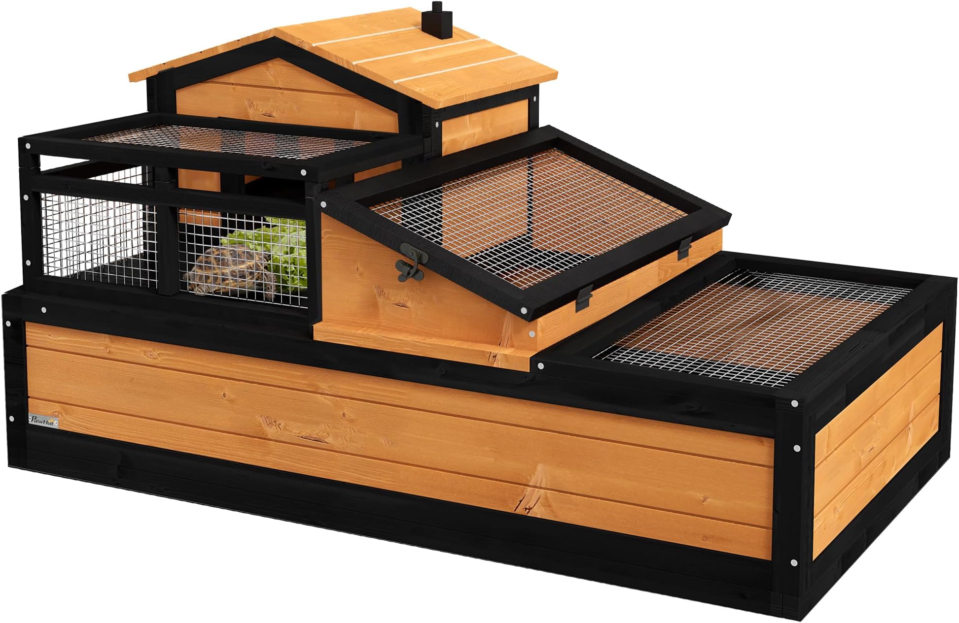 Amazon.com : PawHut 3-Room Tortoise House Habitat with Balcony & 2 ...