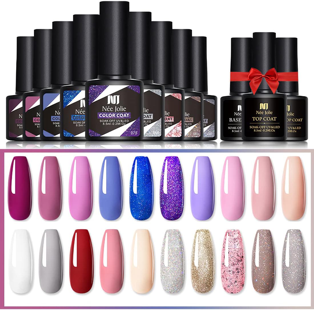 23Pcs Gel Nail Polish Set with 20 Colors Gel Nail and Base Gel + Top ...