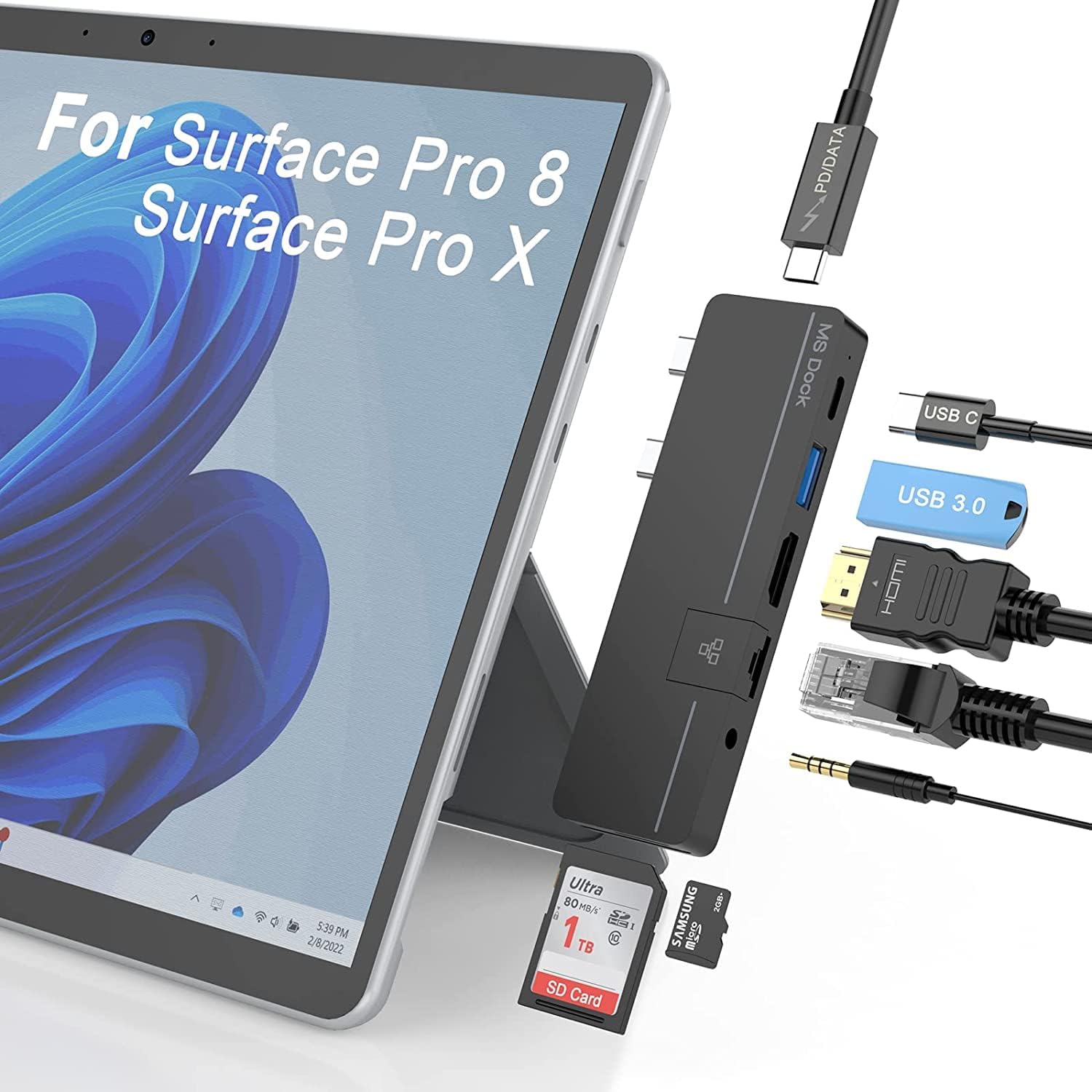MS Surface Pro 8 USB C Hub, 10-en-1 Surface Pro 8 Hub Docking Station ...