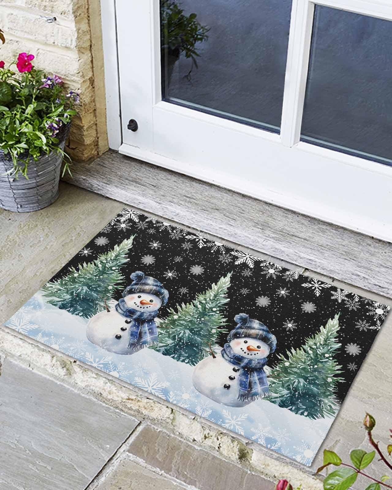Amazon.com: Black Christmas Front Door Mat Outside Entrance, Xmas Trees ...