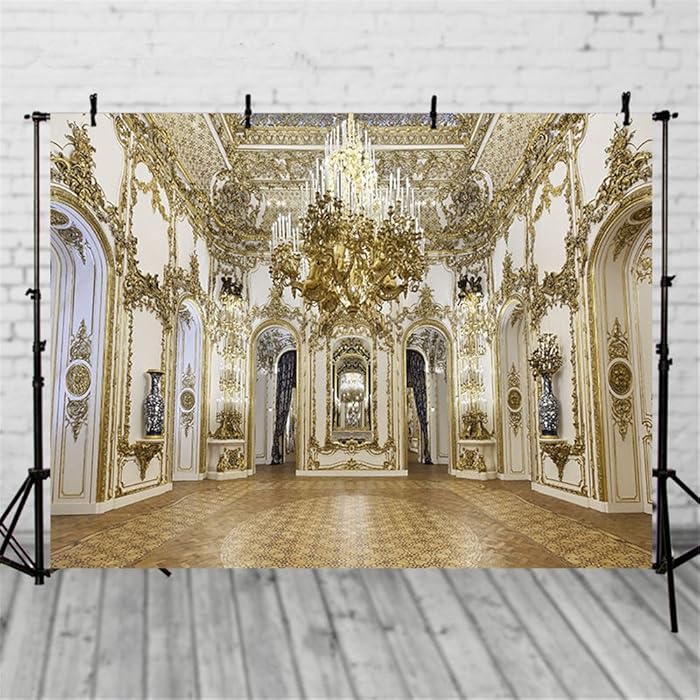 Buy ML Photo Backdrop 7x5 Gold Palace Crystal Chandelier Wedding ...